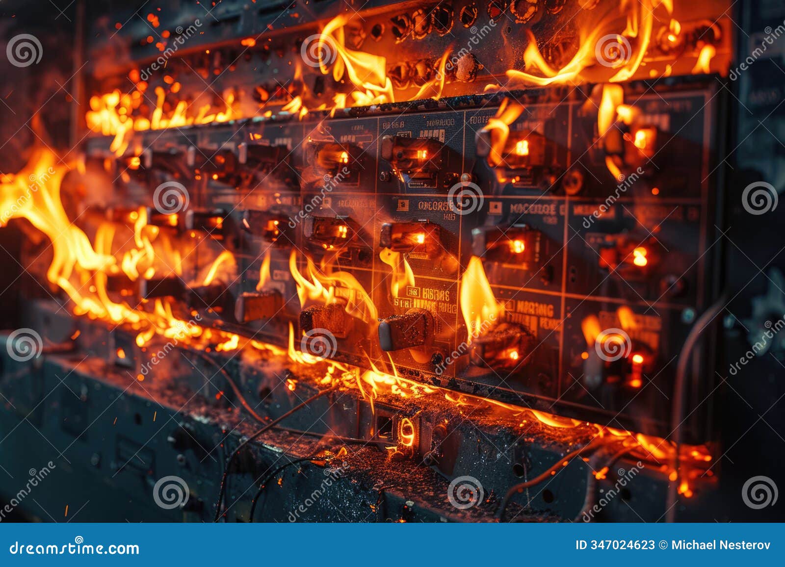 Burning Electrical Panel, Switchboard On Fire After A Short Circuit ...