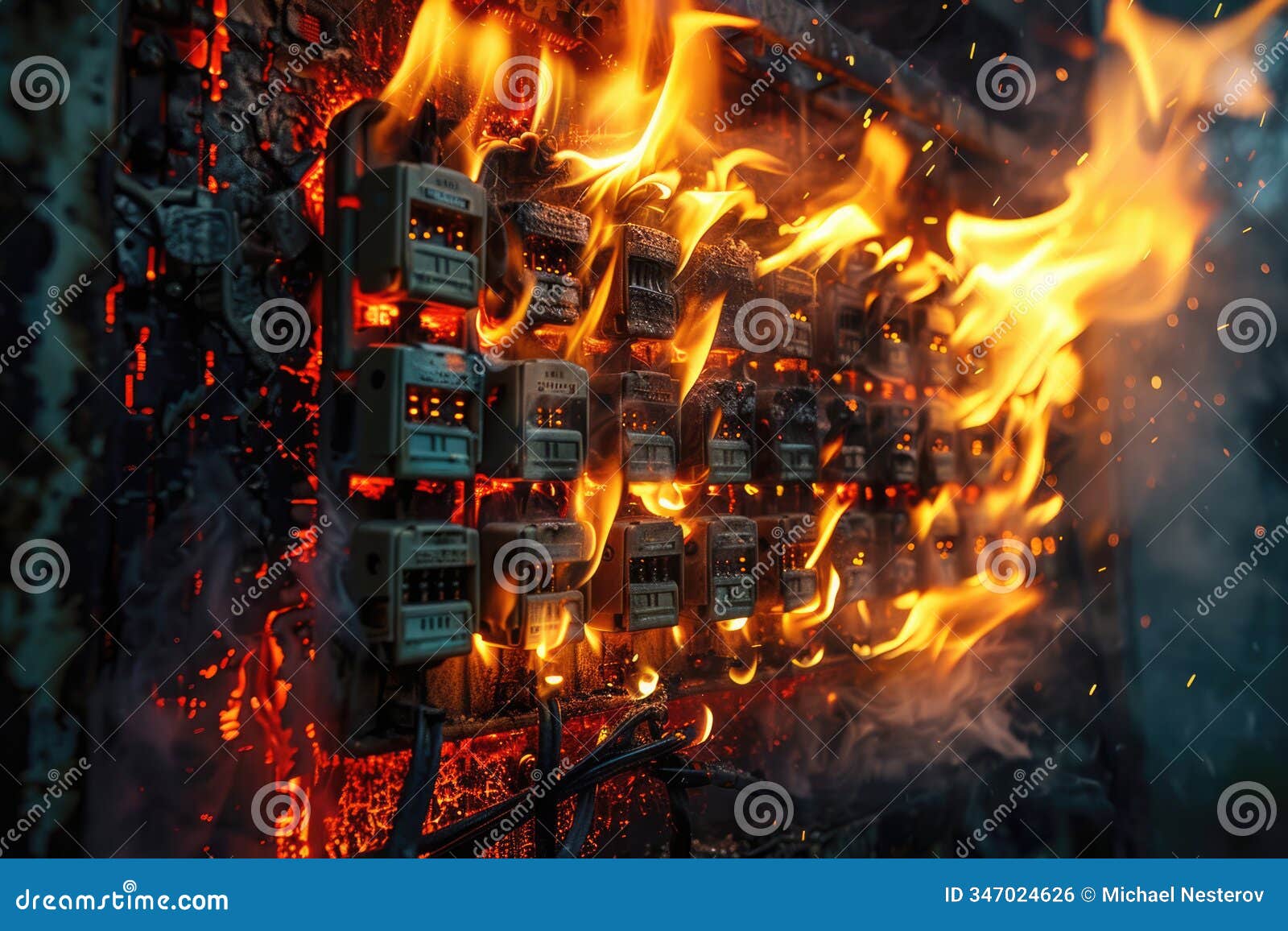 Burning Electrical Panel, Switchboard on Fire after a Short Circuit ...