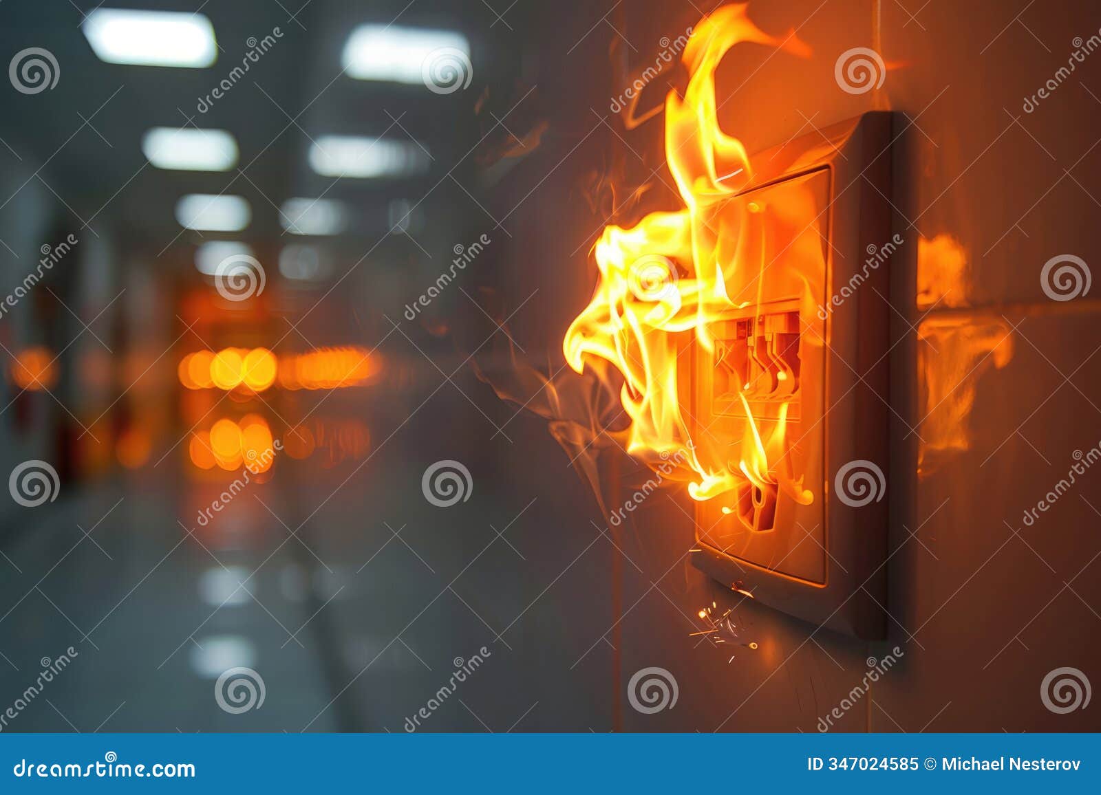 Burning Electrical Socket on the Wall. Electricity Short Circuit Stock ...
