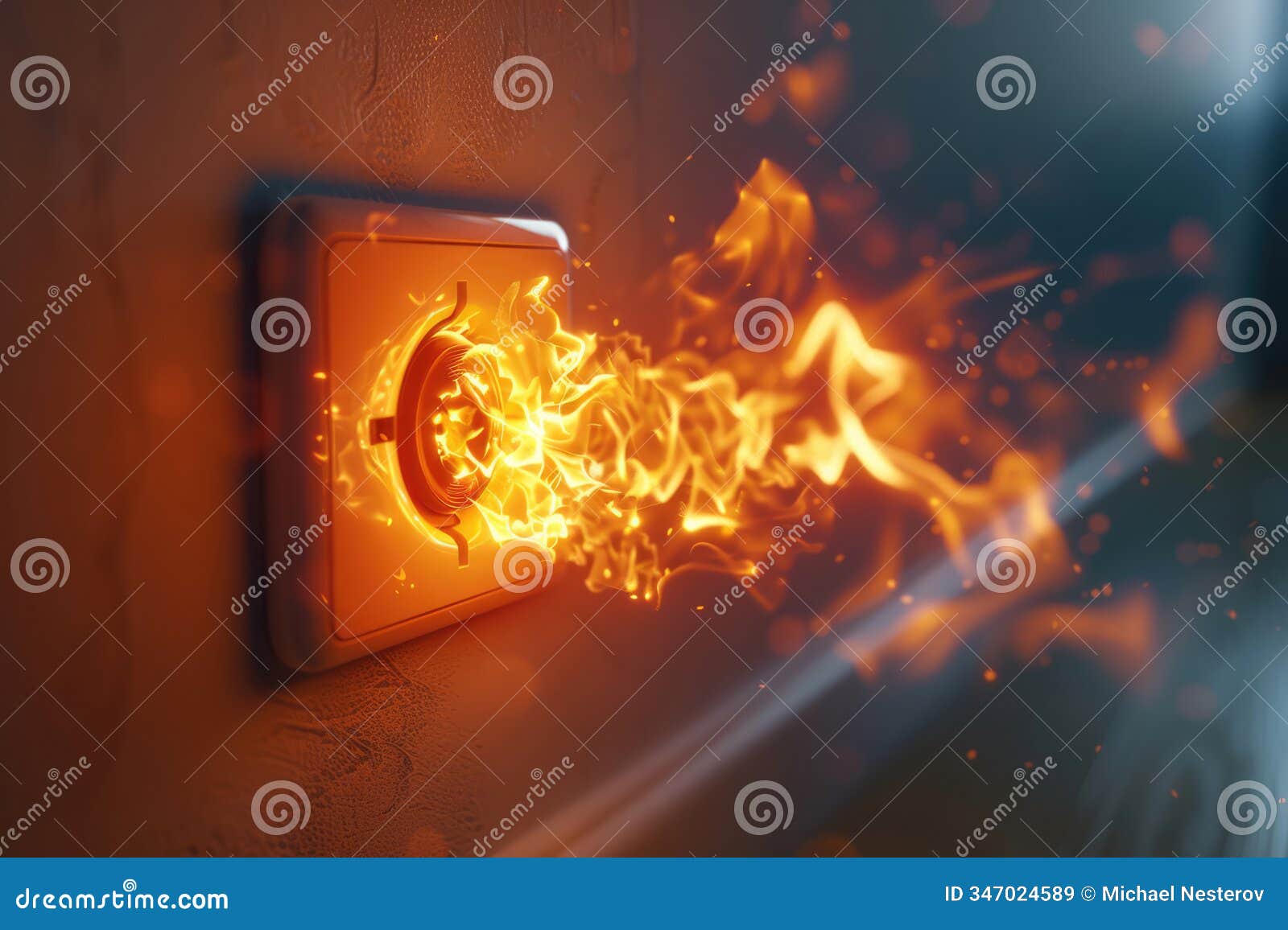 Burning Electrical Socket on the Wall. Electricity Short Circuit Stock ...