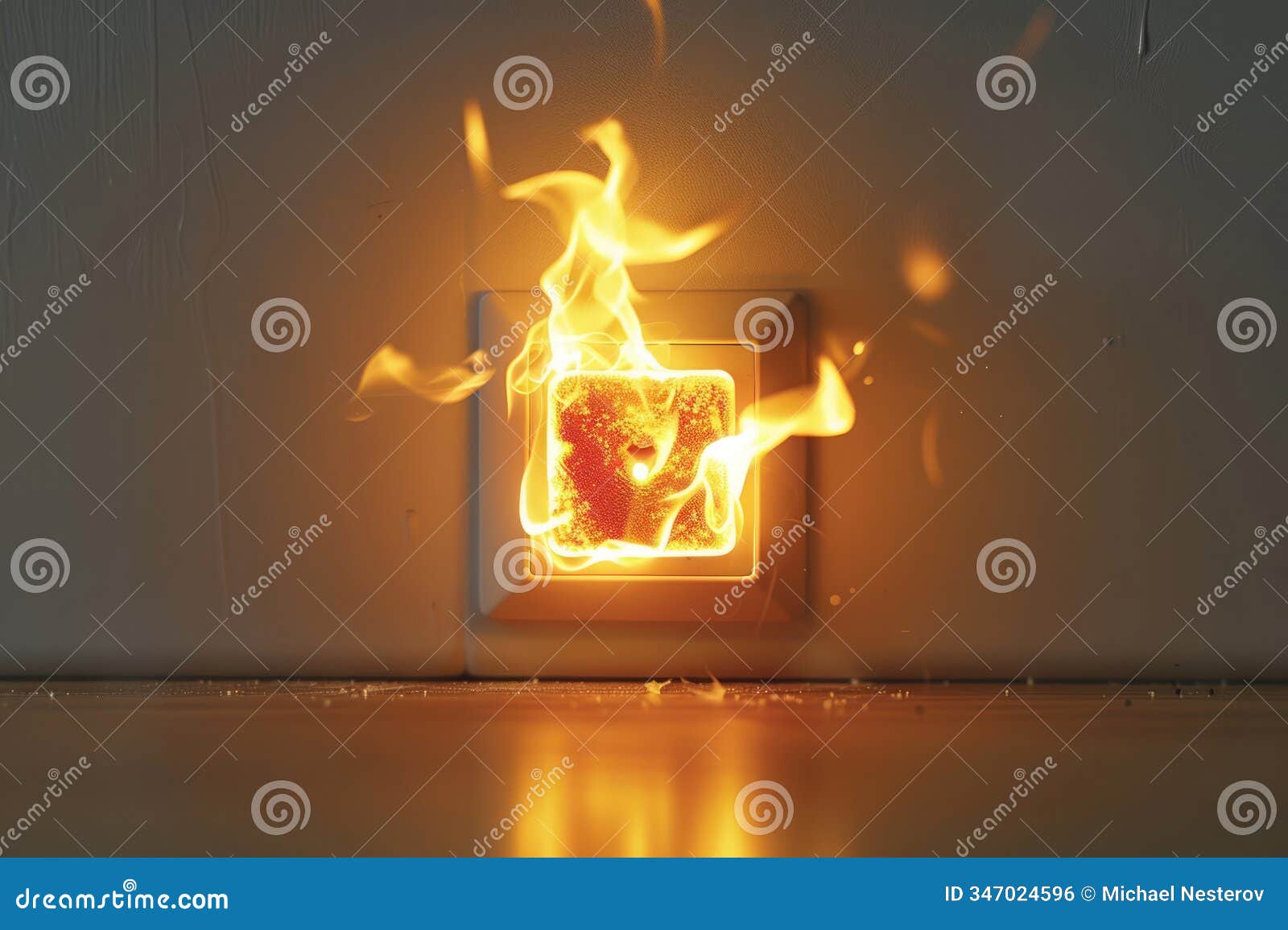 Burning Electrical Socket on the Wall. Electricity Short Circuit Stock ...
