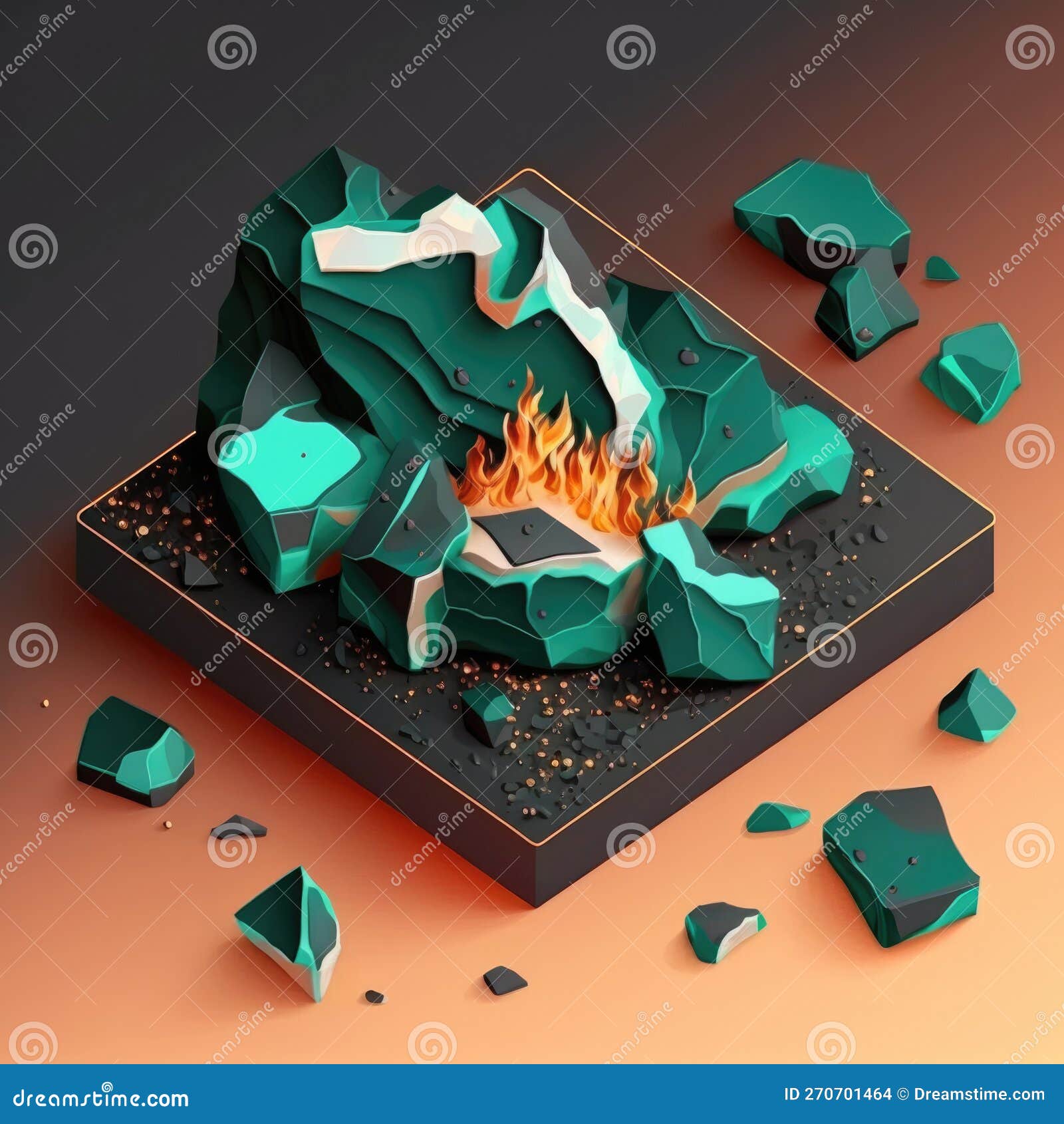 Burning Embers and Jade, Isometric Low Poly View AI Generation Stock ...