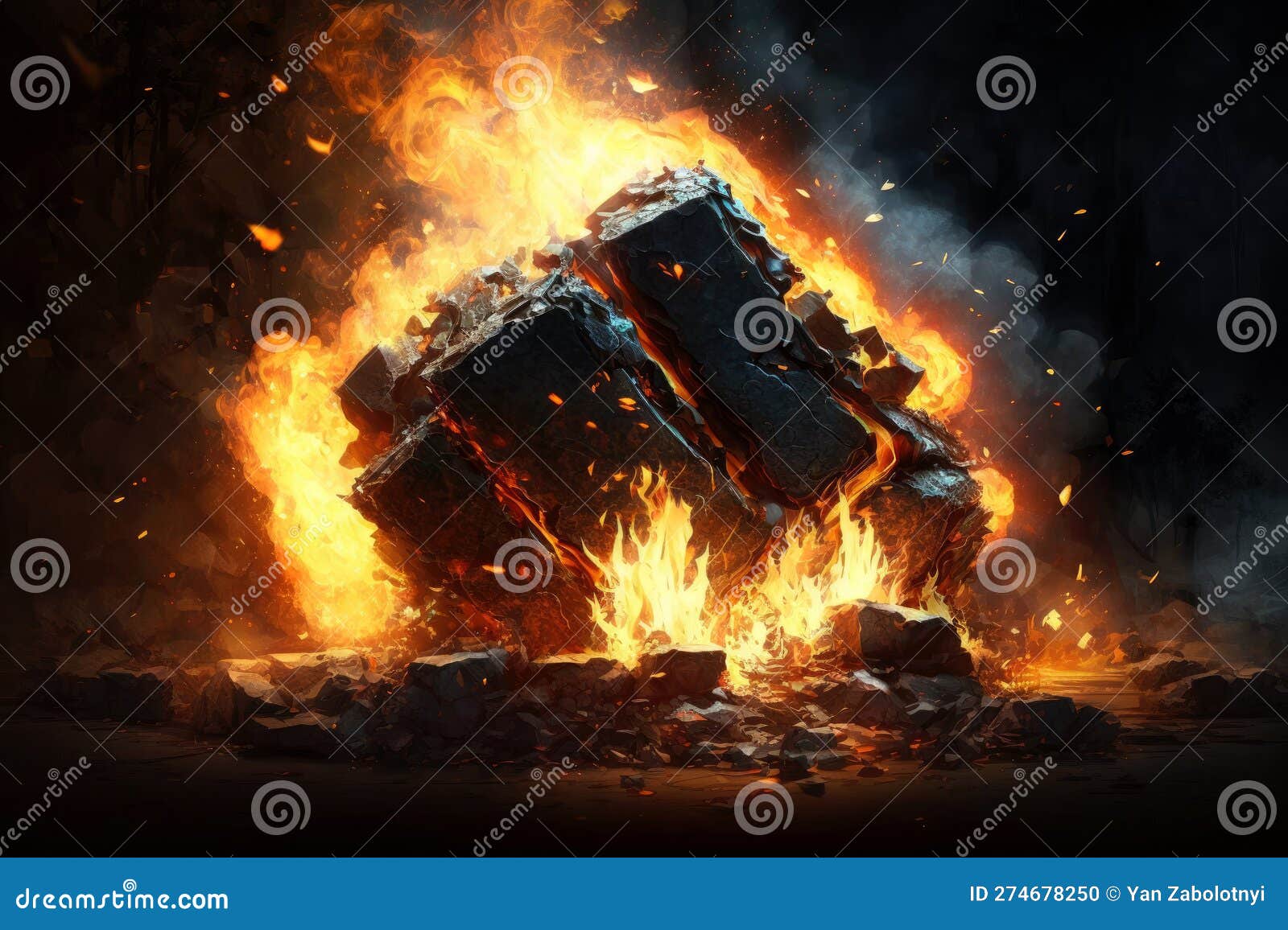 Burning Embers And Flames With Sparks In The Background Royalty-Free ...
