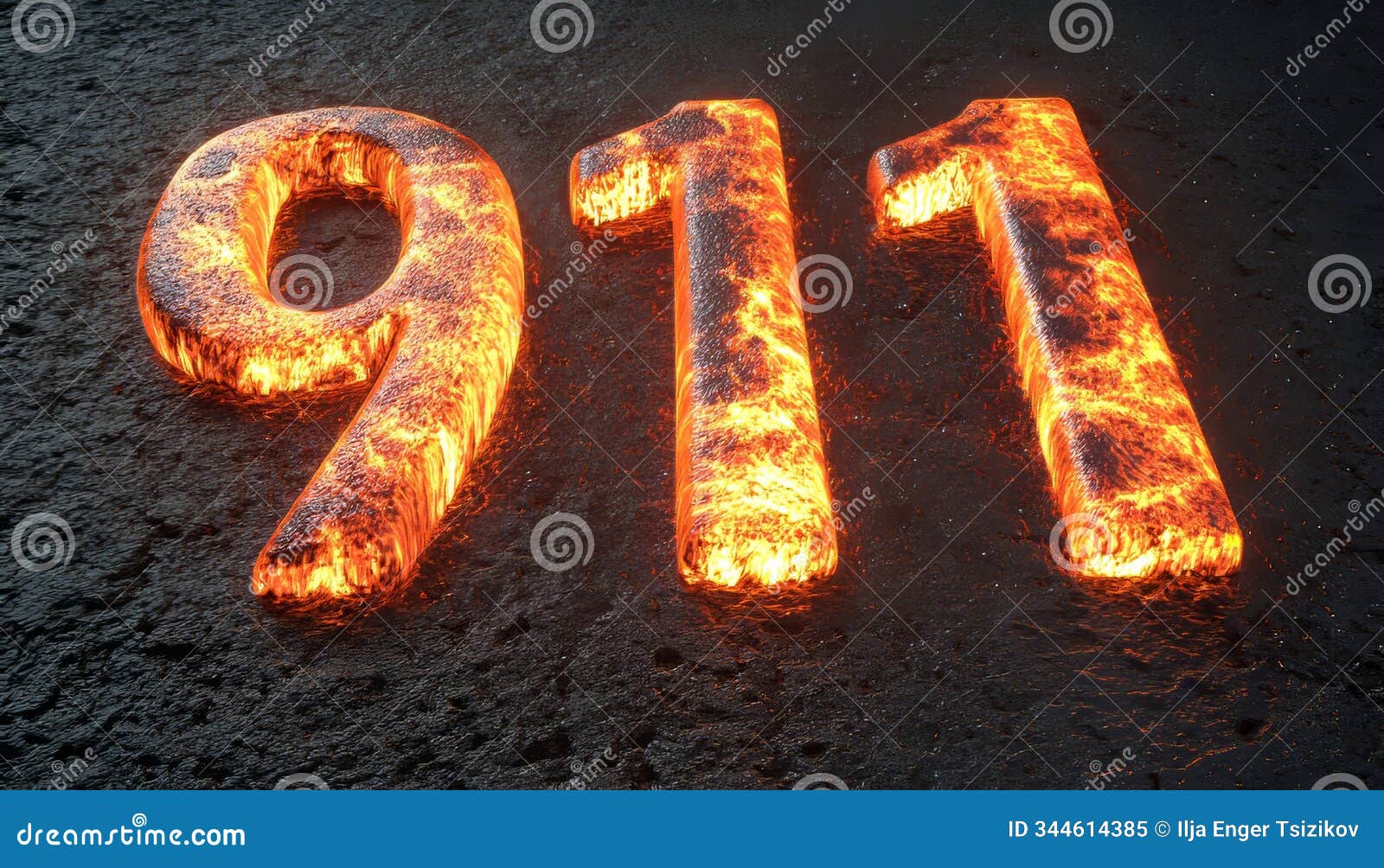 Burning 911 Emergency Number on Fire, 3D Illustration of Blazing Hot ...