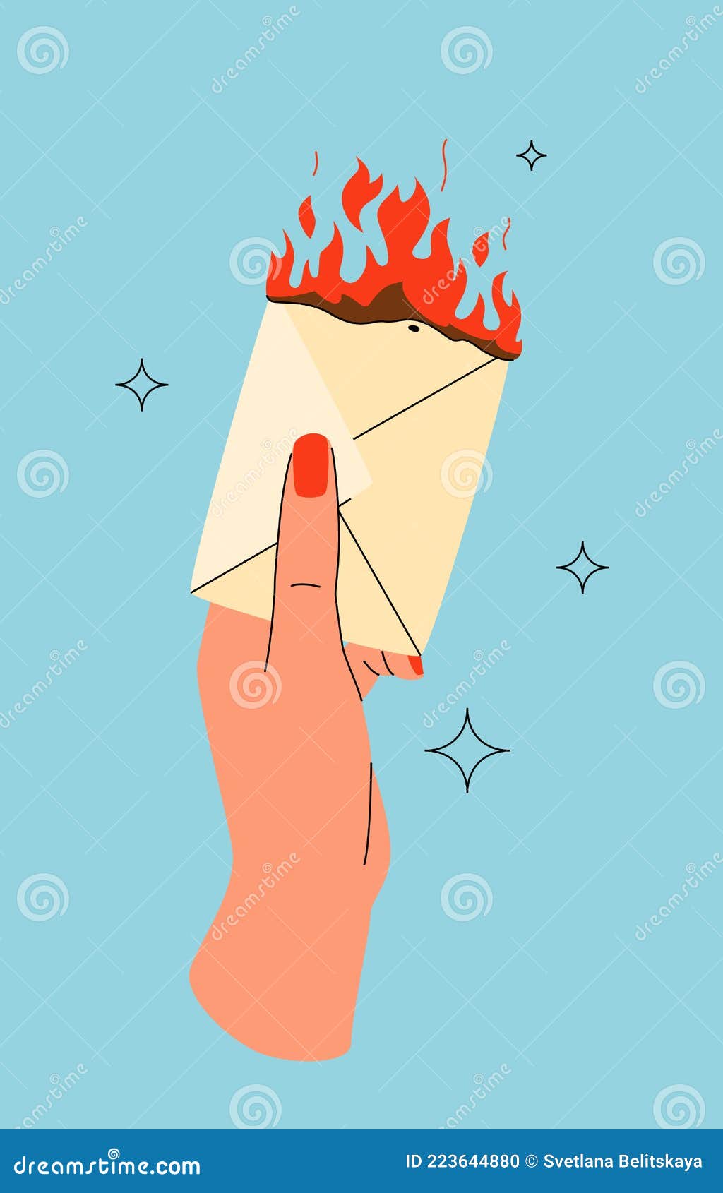Burning Envelope Comic Style Metaphor Stock Vector - Illustration of ...