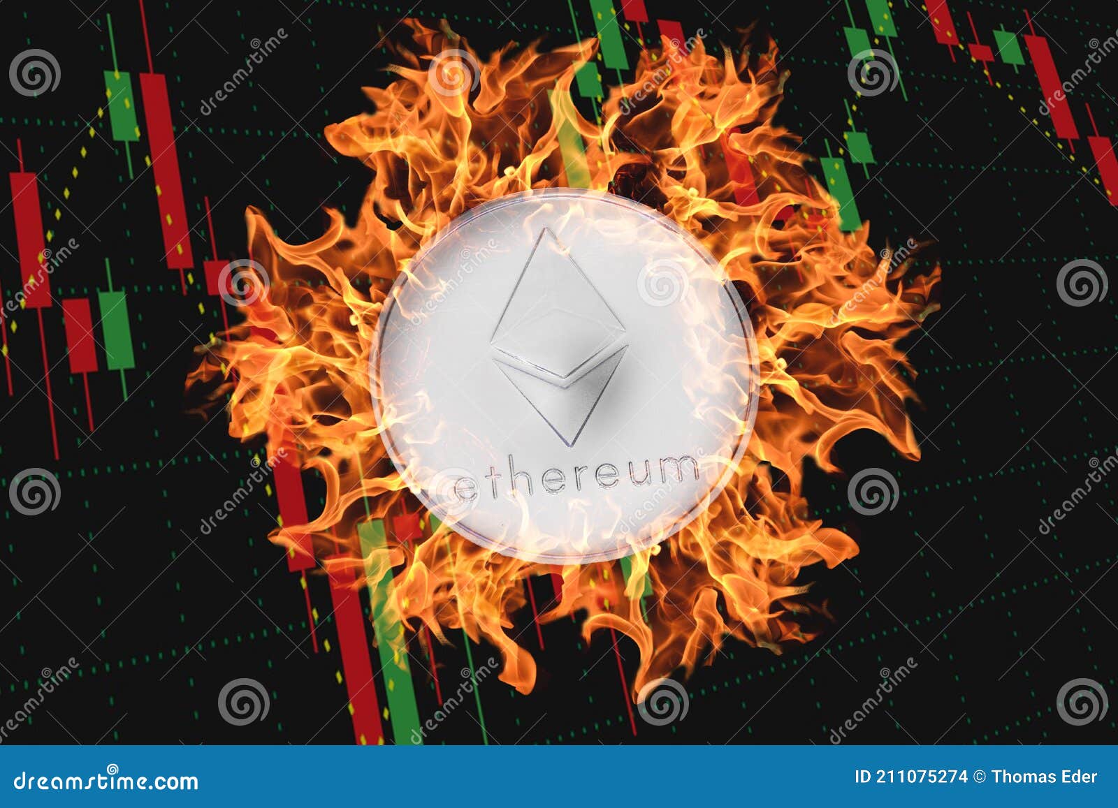 Burning Ether with Fire All Around and a Chart Stock Illustration ...