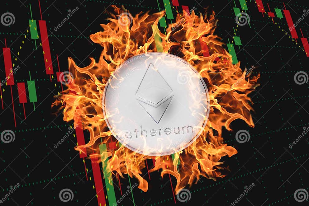 Burning Ether with Fire All Around and a Chart Stock Illustration ...