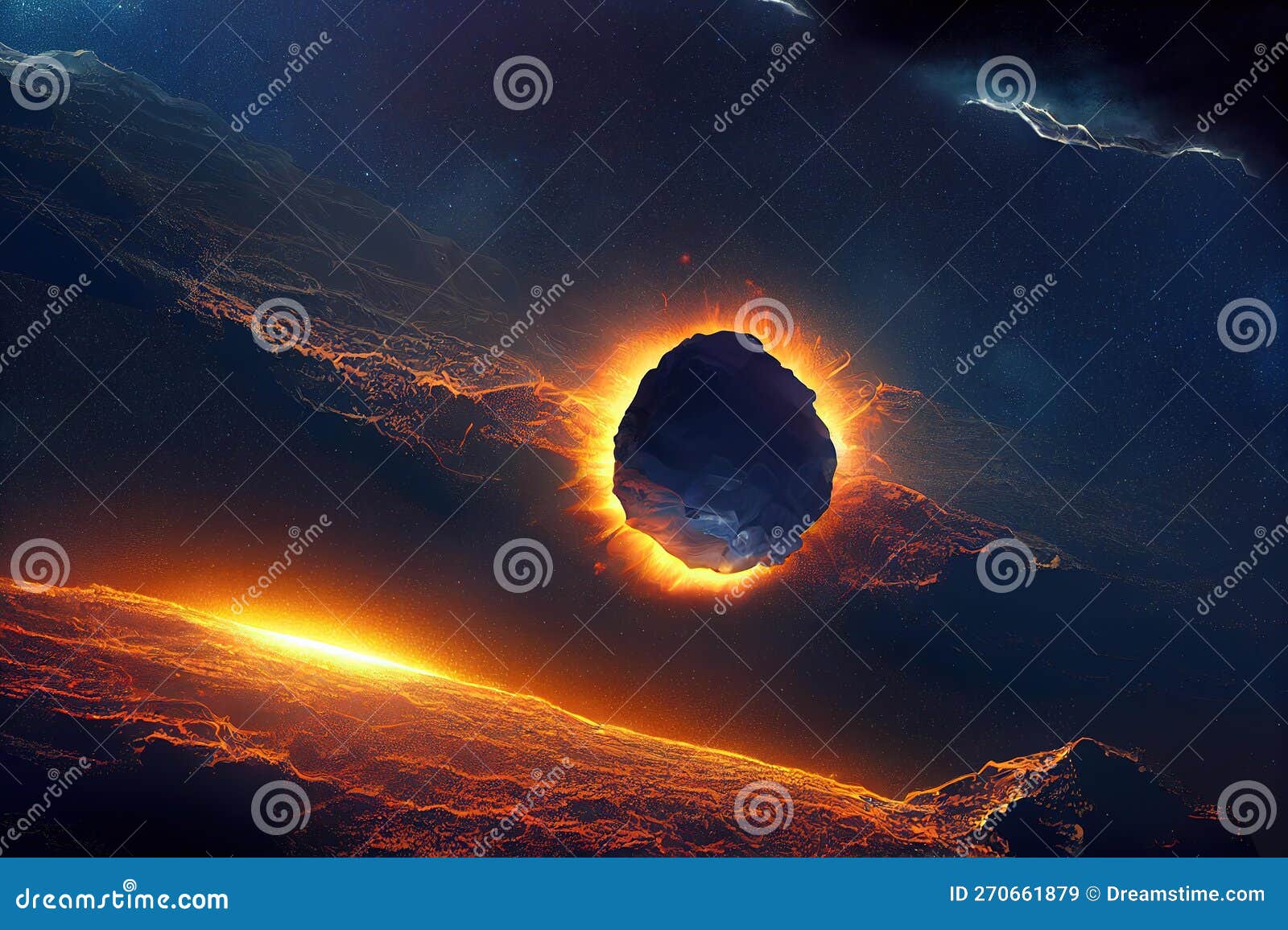 Burning Falling Asteroid and Planet Collision Background Digital ...