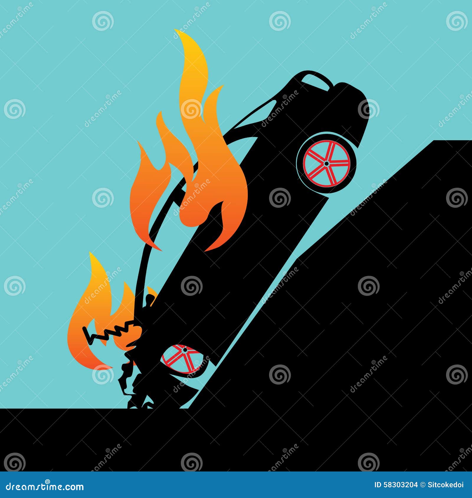 Burning falling down car stock vector. Illustration of hailstone - 58303204