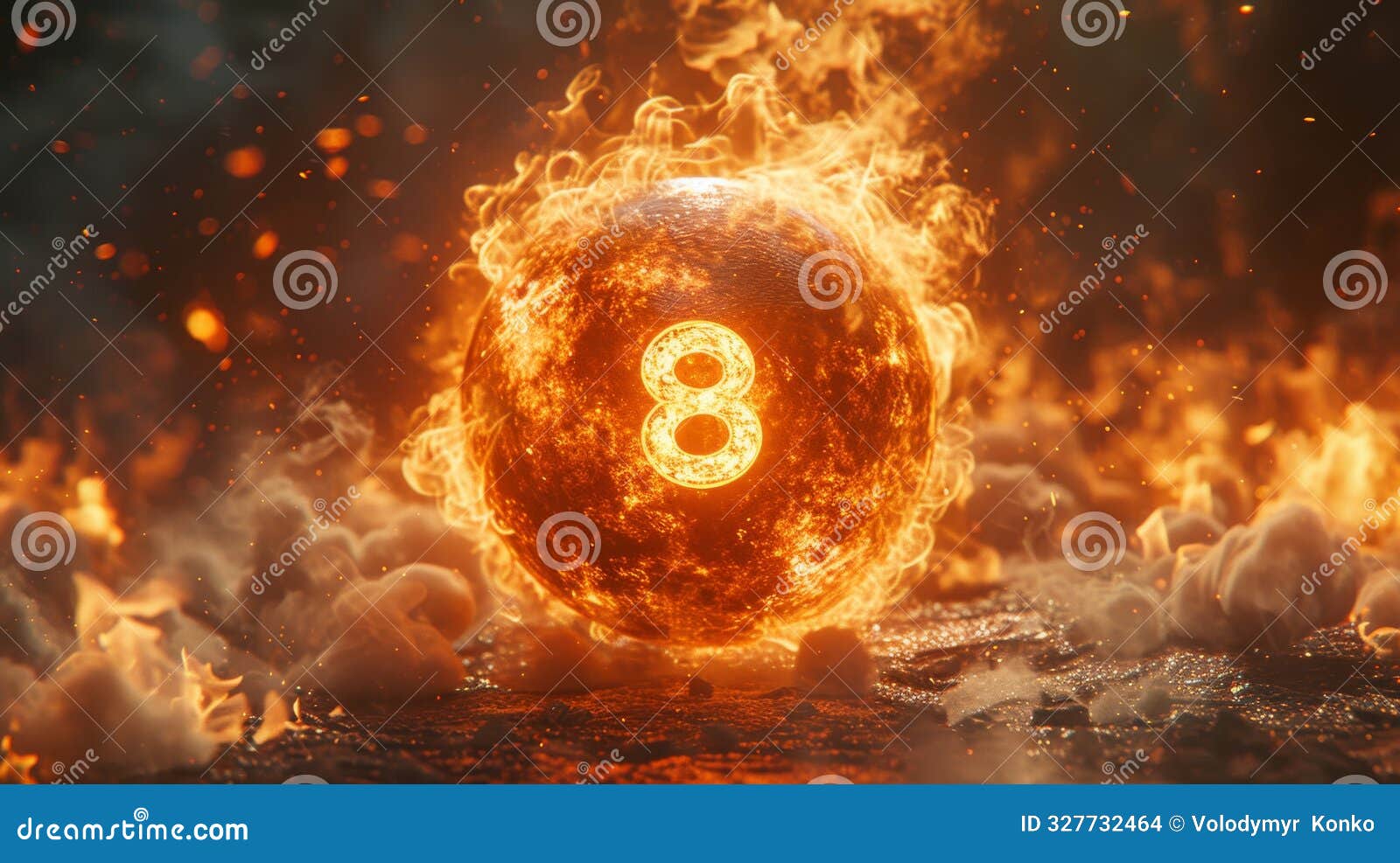 Burning Fiery Ball with the Number 8 and Flames Around it Stock Photo ...