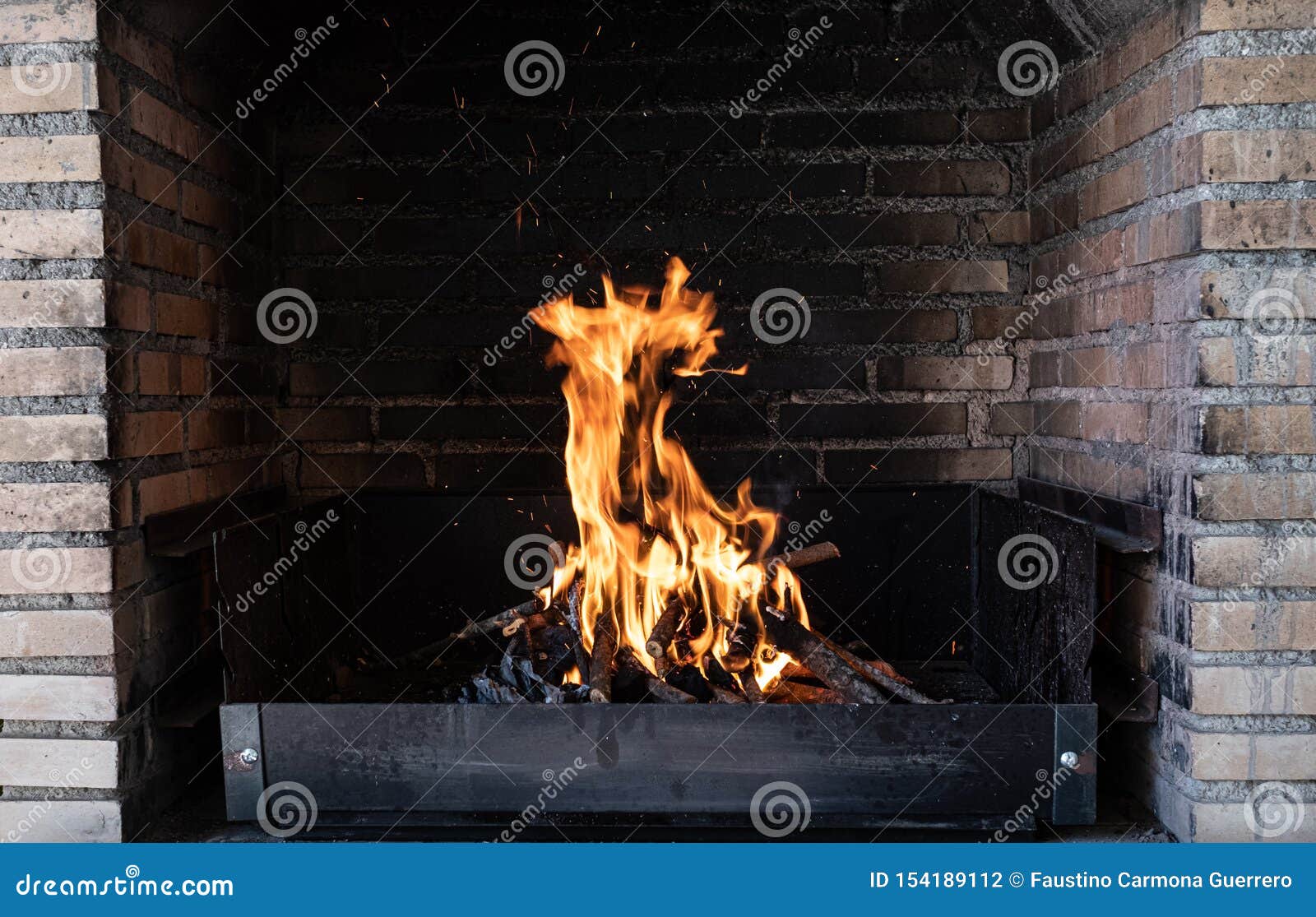 Burning Fire for a Barbecue Inside Brick Walls Stock Photo - Image of ...