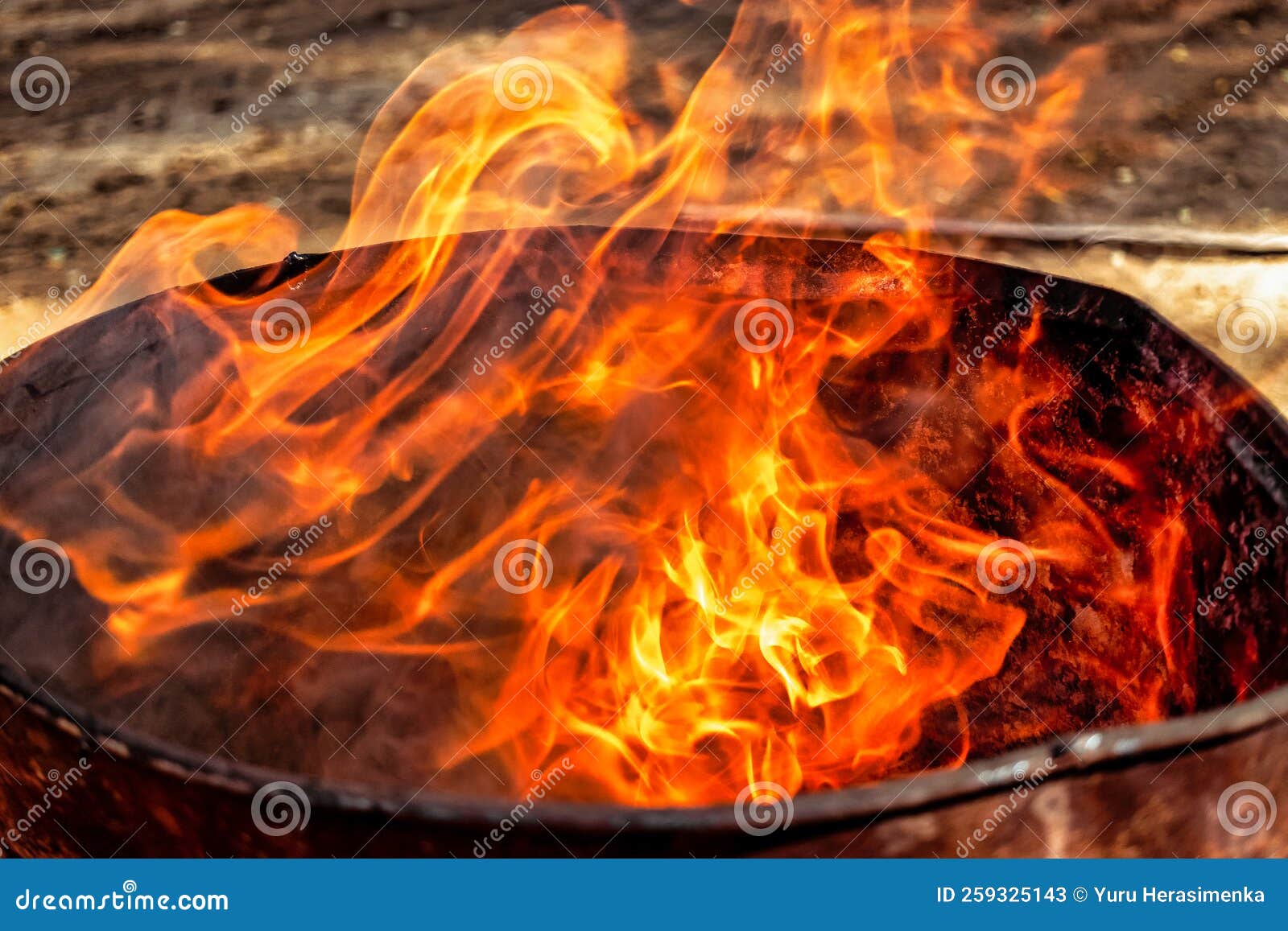 Burning Fire in a Barrel Close-up. Bright Flame. Open Flame Heating ...