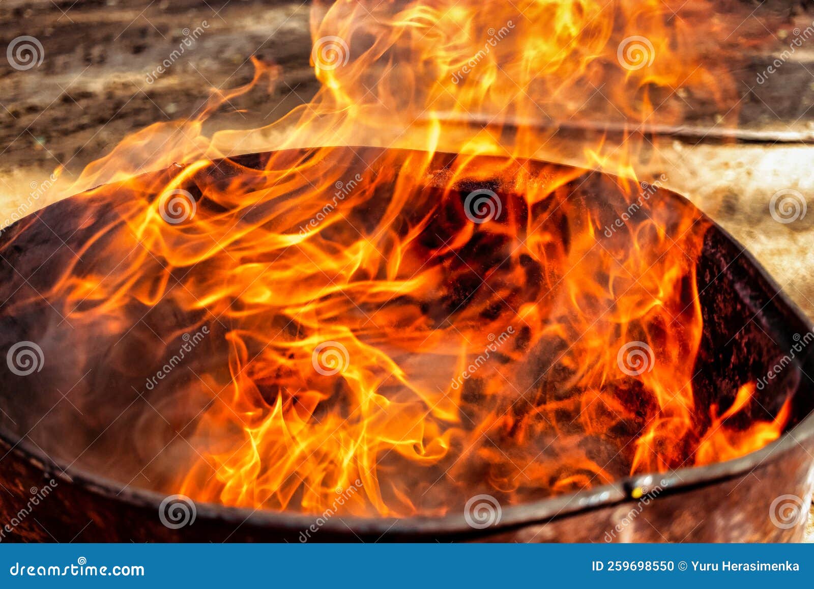 Burning Fire in a Barrel Close-up. Bright Flame. Open Flame Heating ...