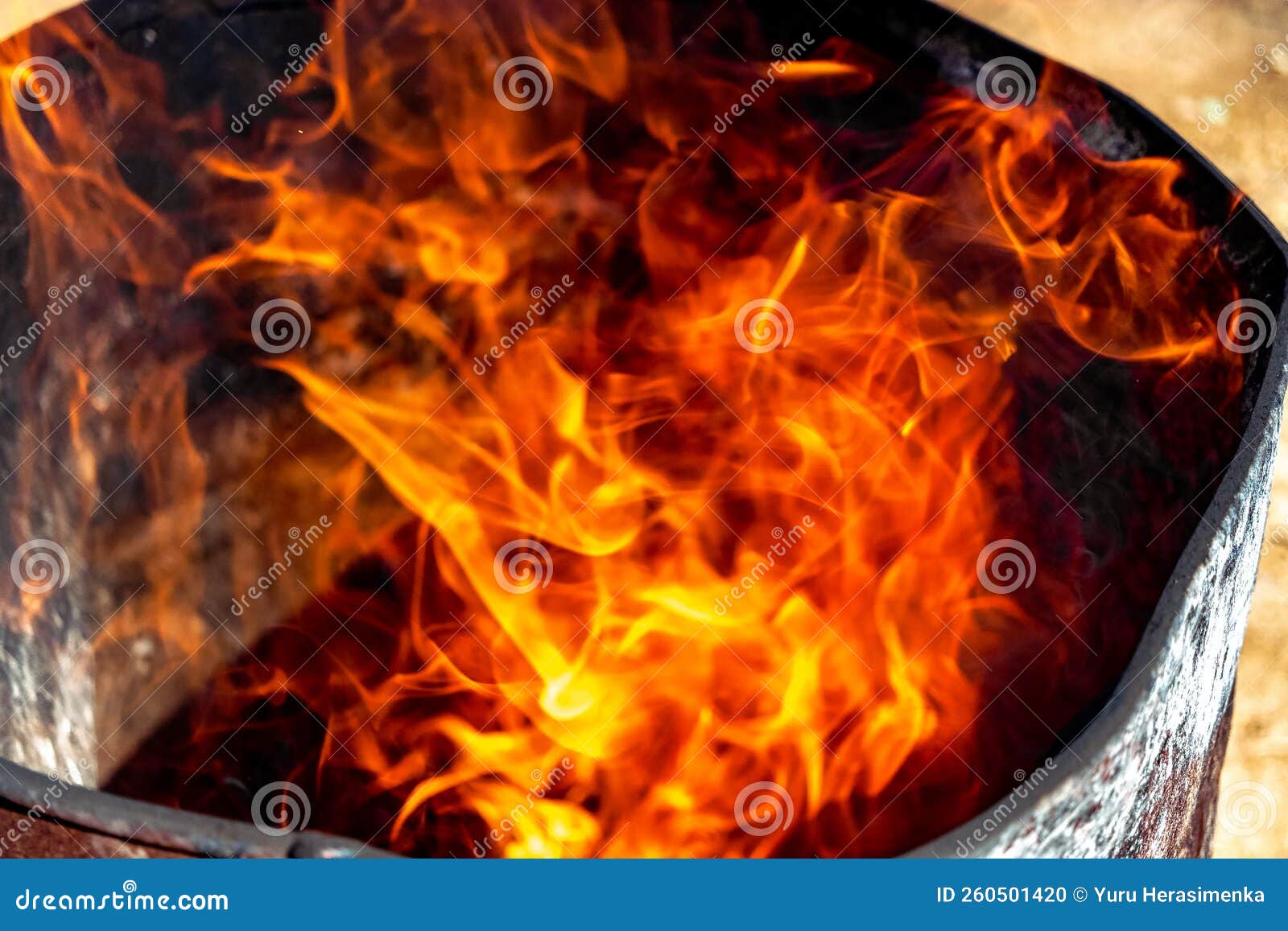 Burning Fire in a Barrel Close-up. Bright Flame. Open Flame Heating ...
