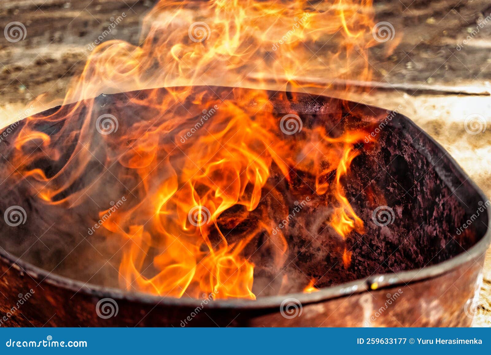 Burning Fire in a Barrel Close-up. Bright Flame. Open Flame Heating ...