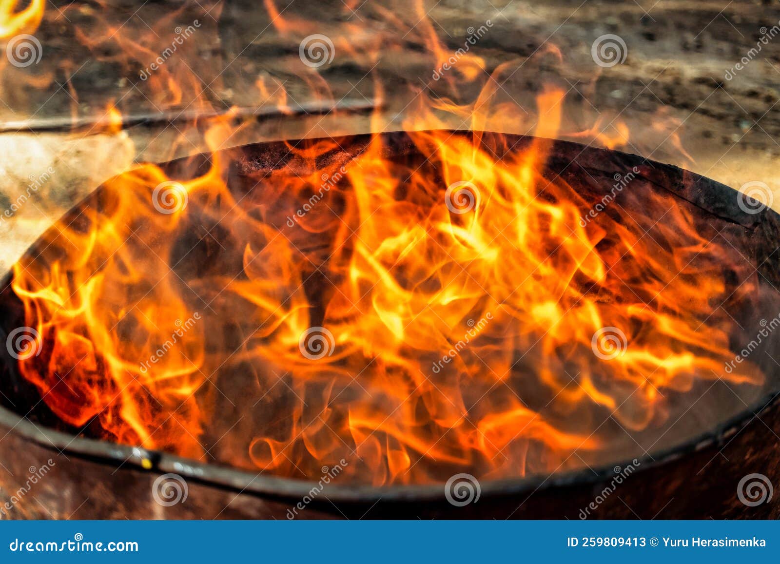 Burning Fire in a Barrel Close-up. Bright Flame. Open Flame Heating ...