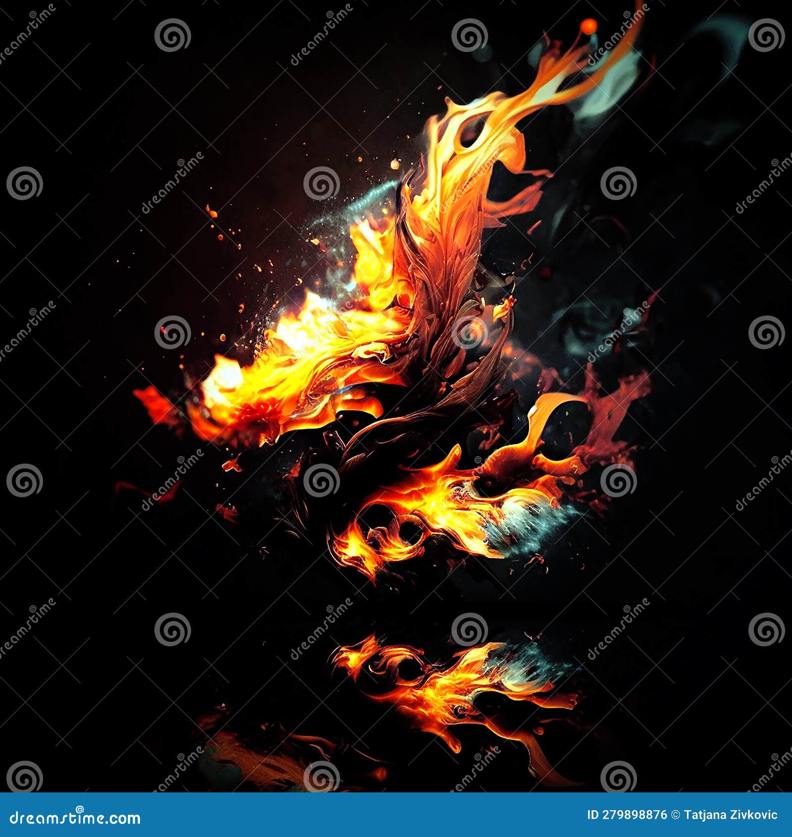 Burning Fire on a Black Background Stock Illustration - Illustration of ...