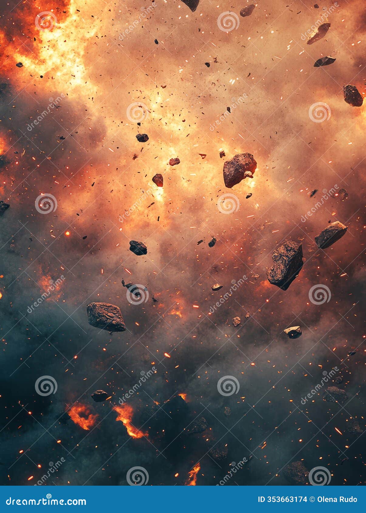 Burning Fire Blasting Exploding Rocks and Smoke in the Air Stock ...