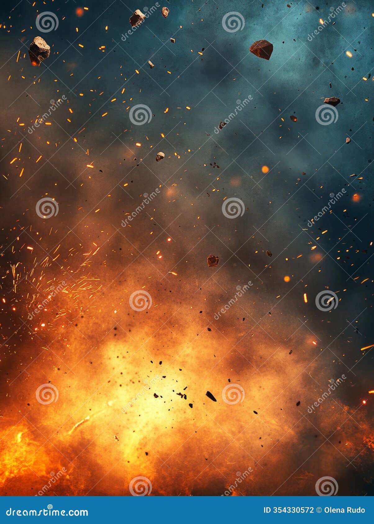 Burning Fire Blasting Exploding Rocks and Smoke in the Air Stock ...