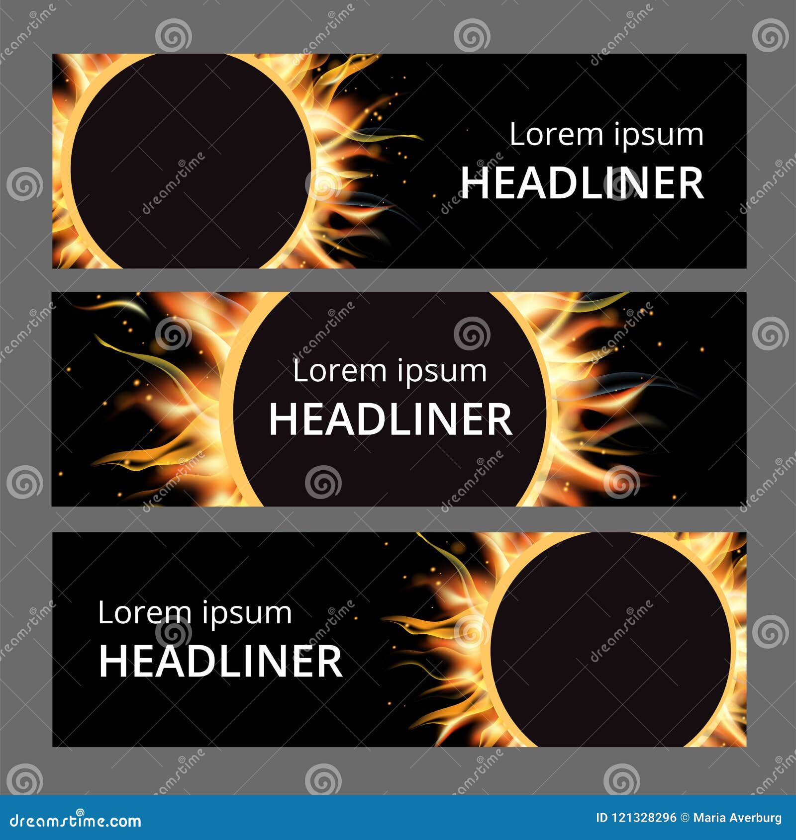 Burning Fire Campfire Hot Flame Strokes Realistic Horizontal Banner Set ...