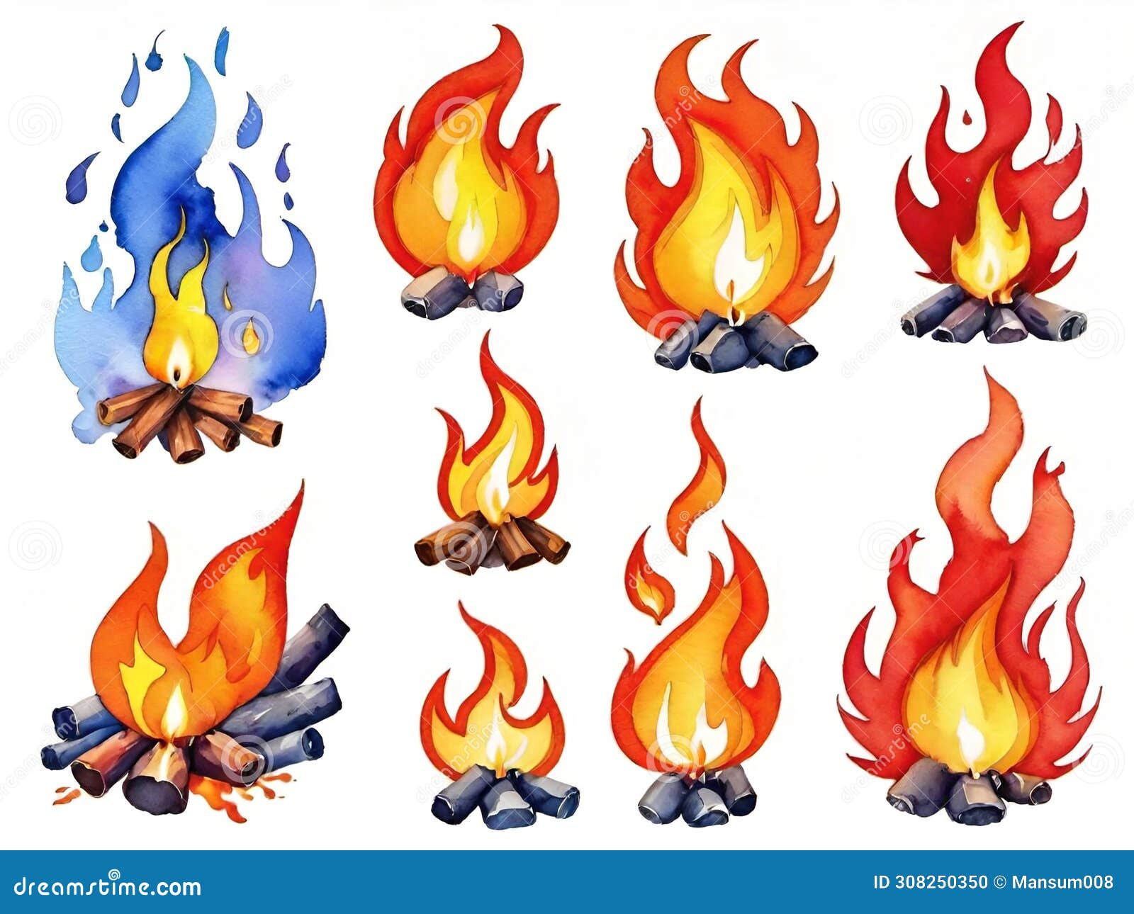 Burning Fire Collection, Cartoon Illustration Stock Illustration ...