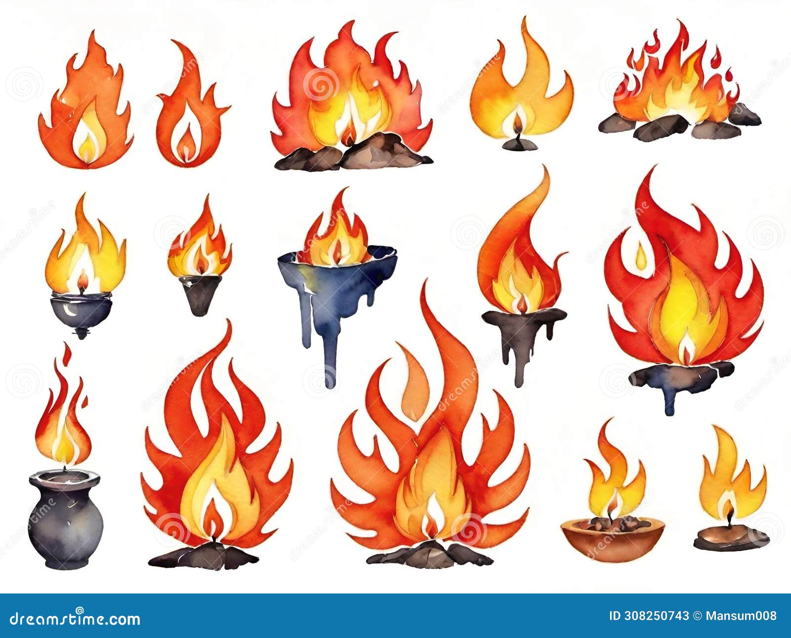 Burning Fire Collection, Cartoon Illustration Stock Illustration ...