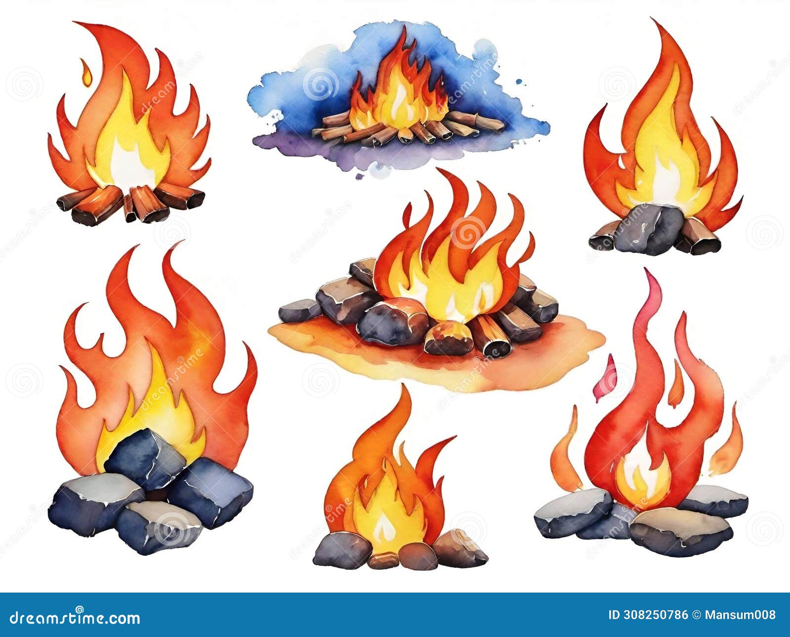 Burning Fire Collection, Cartoon Illustration Stock Illustration ...