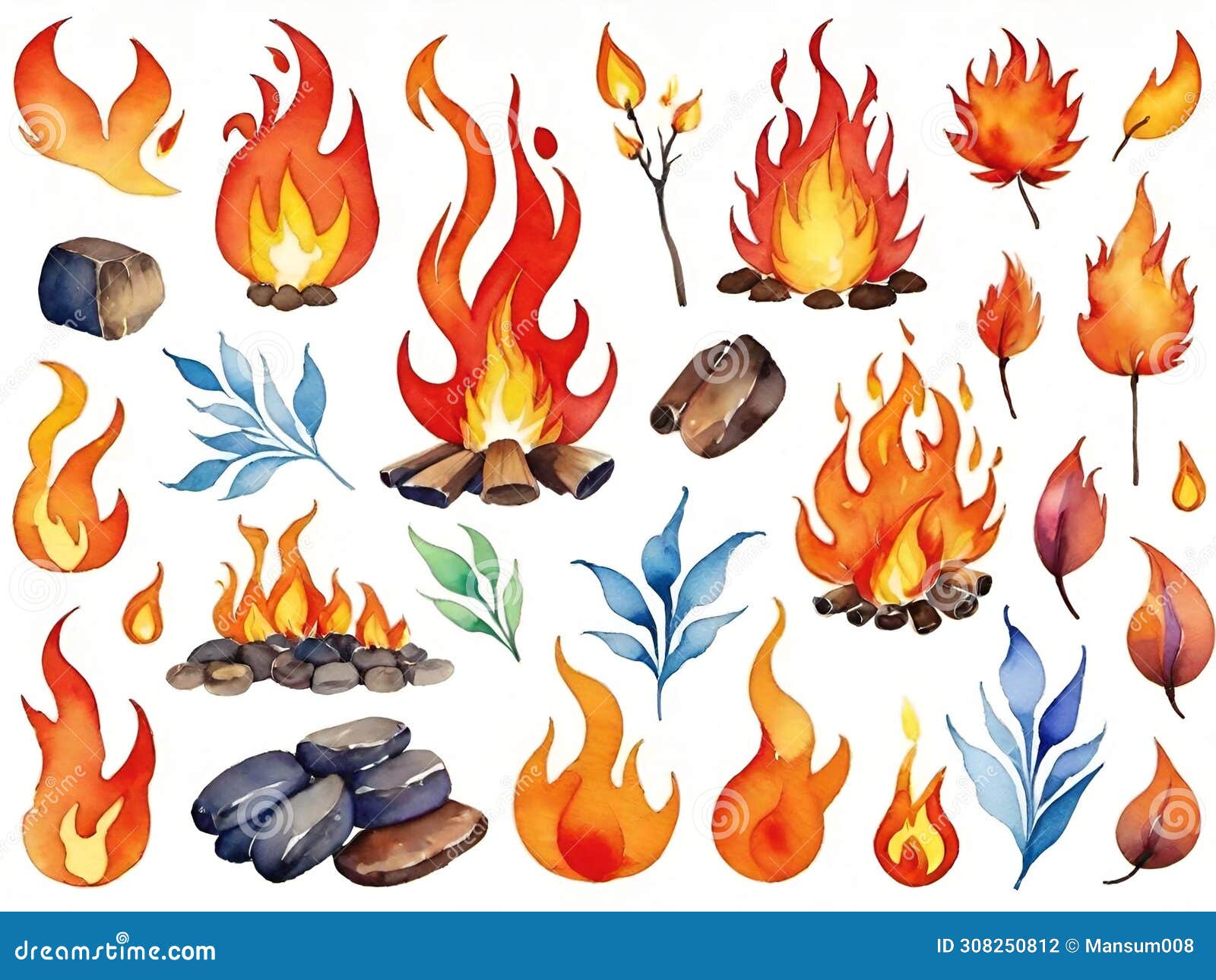 Burning Fire Collection, Cartoon Illustration Stock Illustration ...