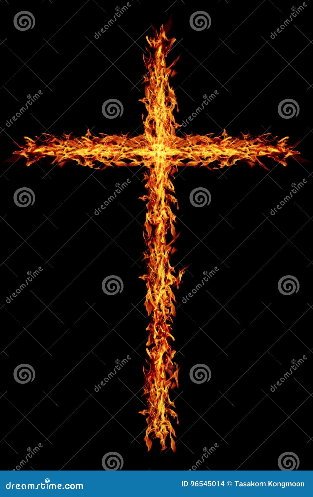 Burning Fire Cross Isolated on Black Stock Photo - Image of christ ...
