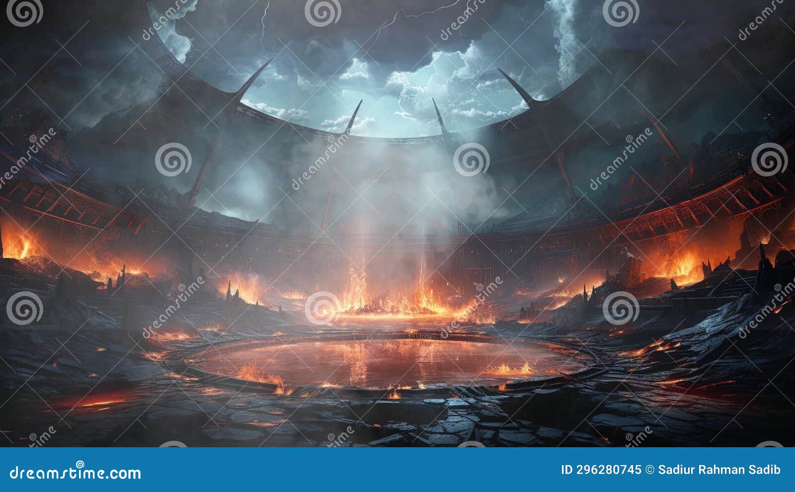 Burning Fire in Destroyed Stage with Lightning. Stock Video - Video of ...
