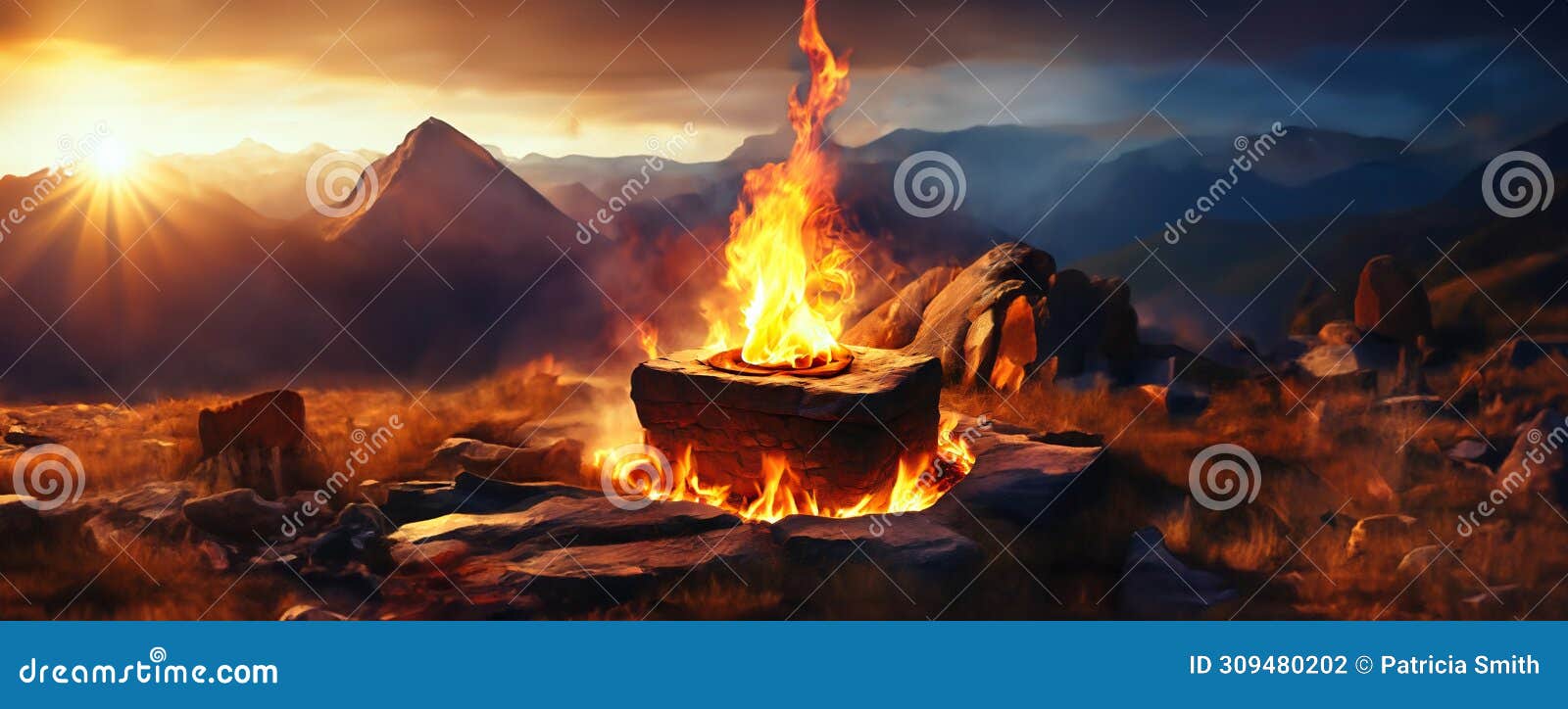 Burning Fire on Earthen Altar of Evening Sacrifice Stock Illustration ...