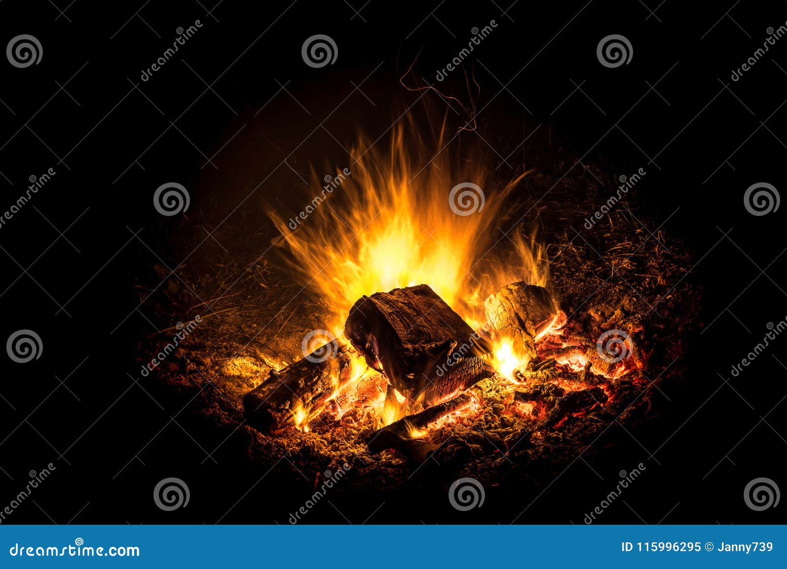 Burning Fire with Embers in Front of Black Background Stock Image ...