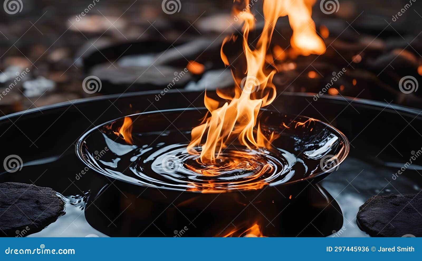 Burning Fire Fire and Water Clash on the Black Background, Creating a ...