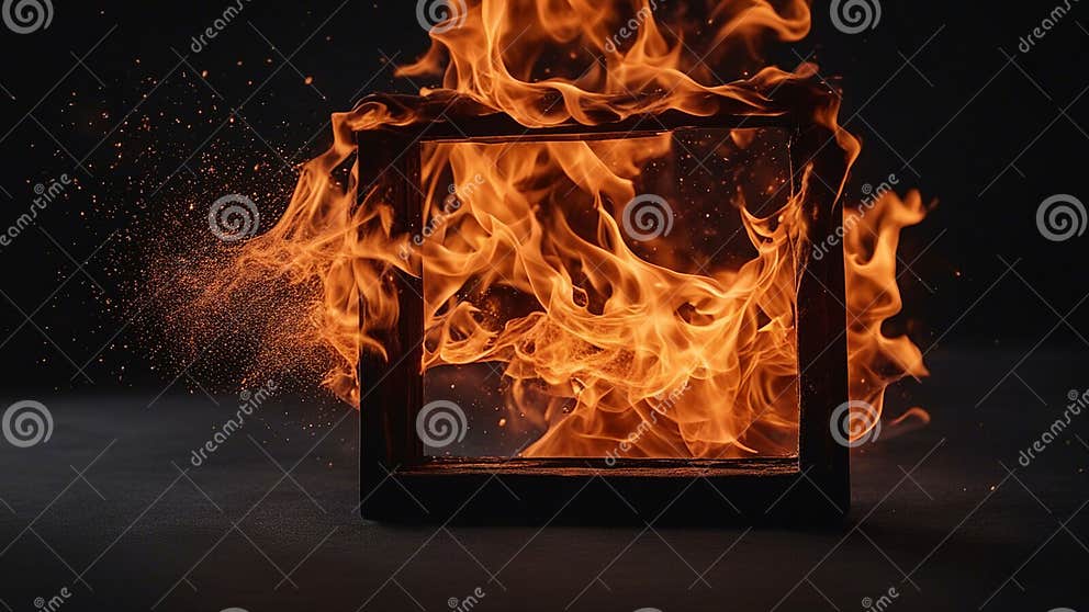 Burning Fire in the Fireplace a Burning Frame with a Black Backdrop and ...