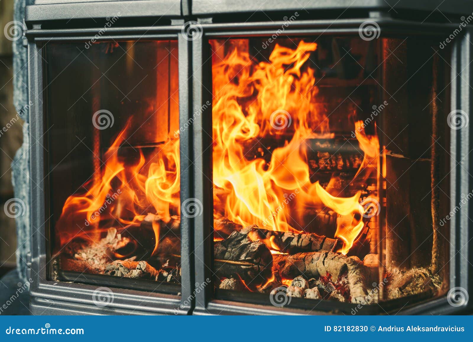 Burning fire in fireplace stock photo. Image of bright - 82182830
