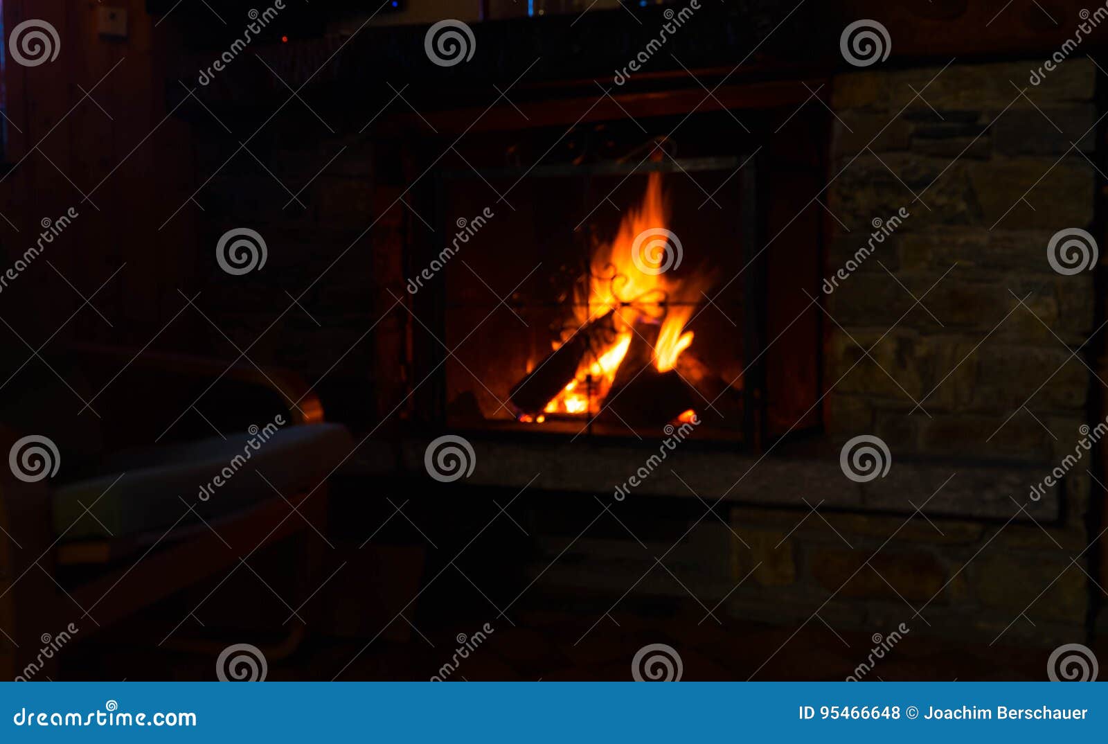 A Burning Fire in the Fireplace at Night. Stock Photo - Image of bright ...