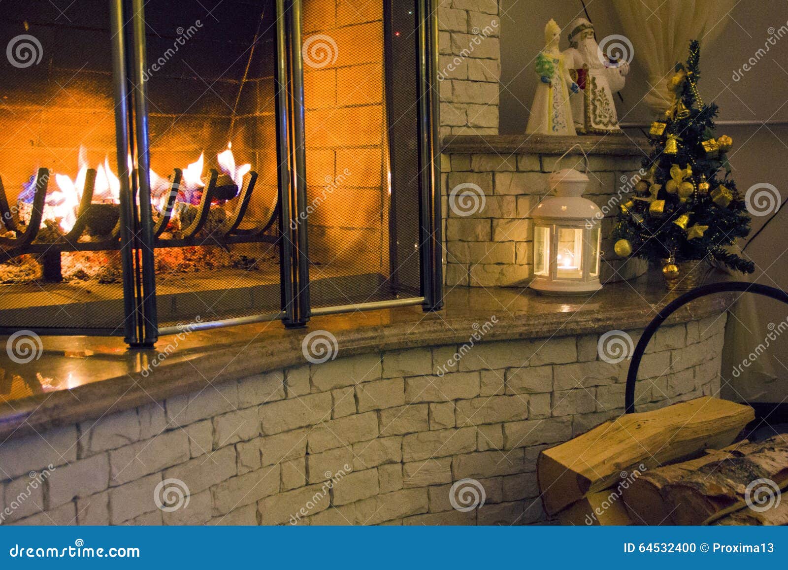 Burning Fire in the Fireplace in Your Home Christmas Eve Stock Photo ...