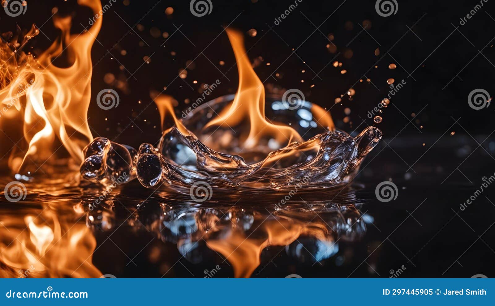Burning Fire Flame A Paradoxical Scene Of Fire And Water, With A ...