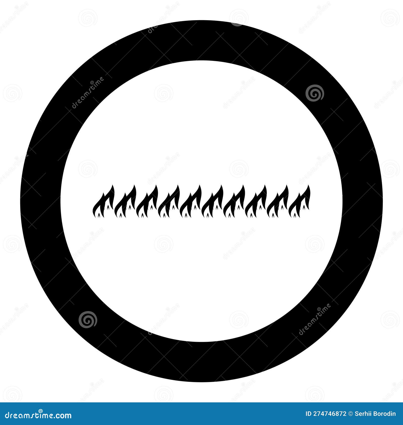 Burning Fire Flame Row Icon in Circle Round Black Color Vector ...