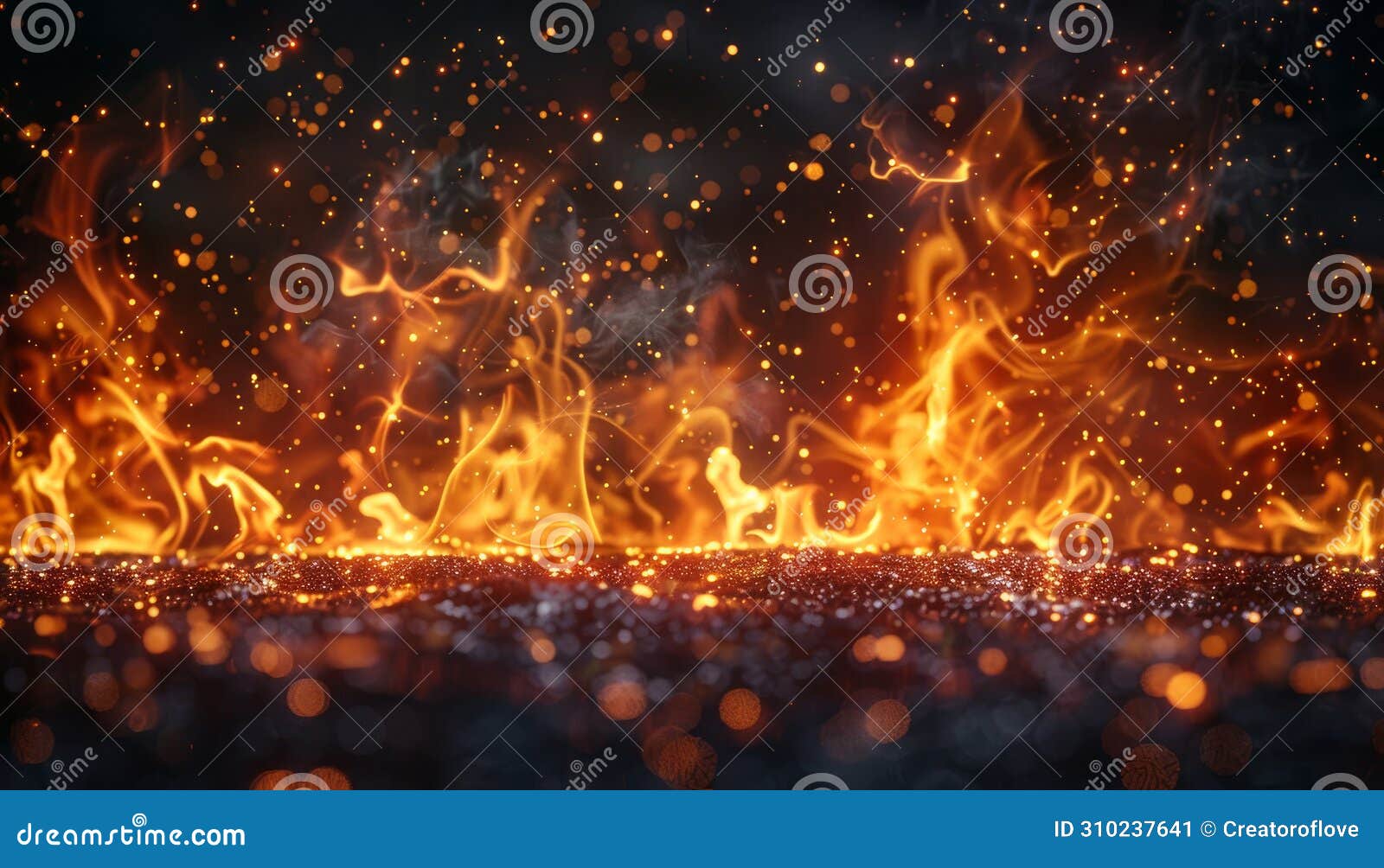 Burning Fire Flames on the Dark Surface Stock Illustration ...