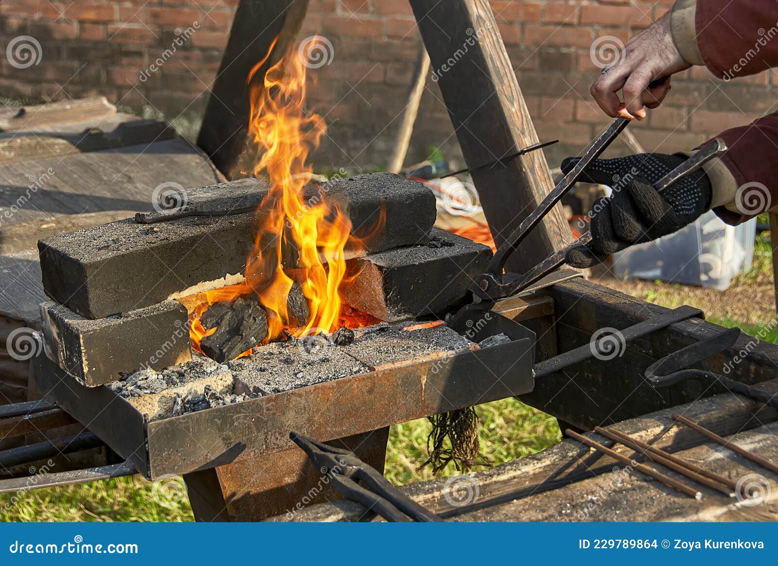 A Burning Fire in a Forge for Forging Iron Products Stock Photo - Image ...