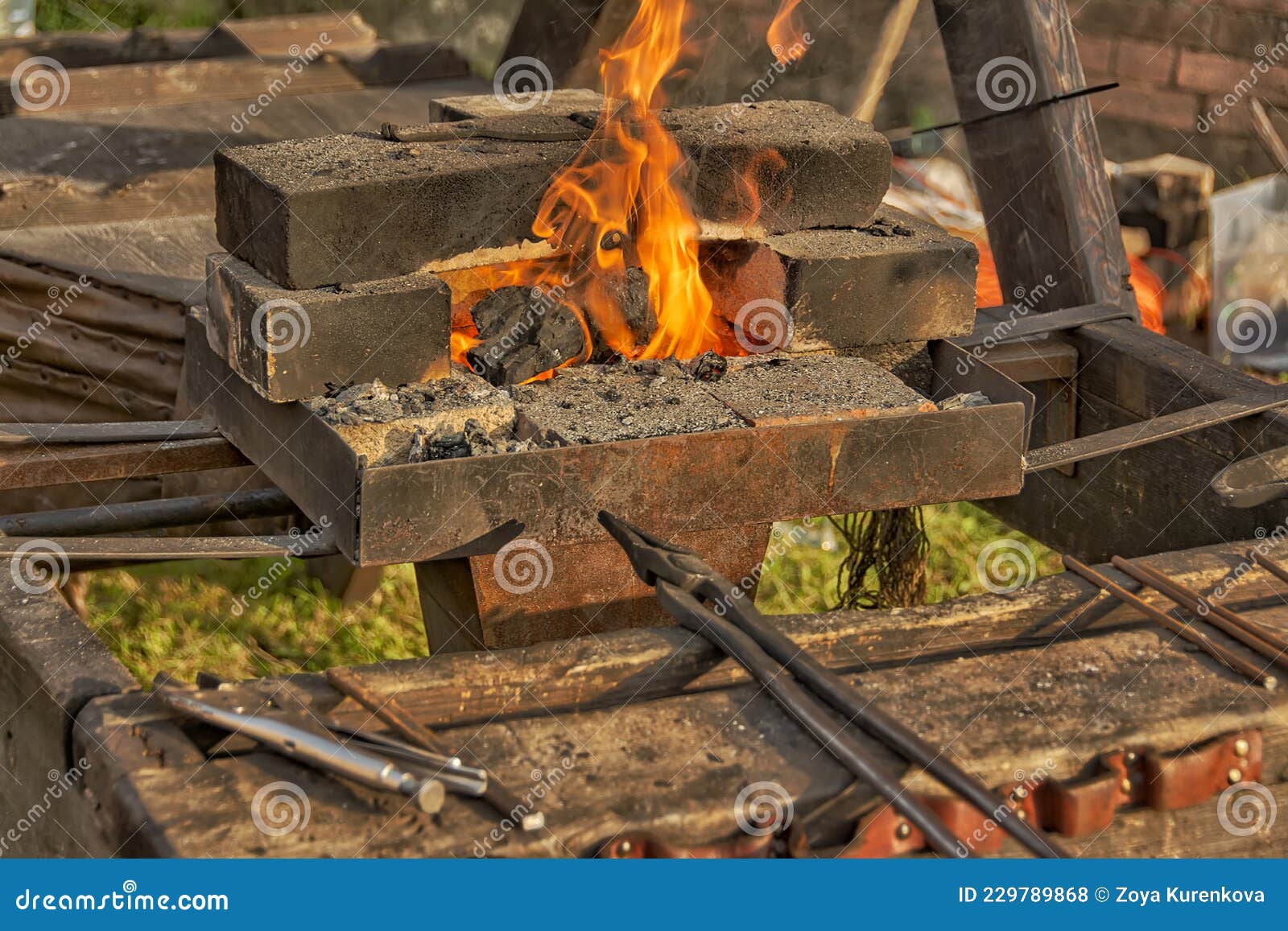 A Burning Fire in a Forge for Forging Iron Products Stock Photo - Image ...