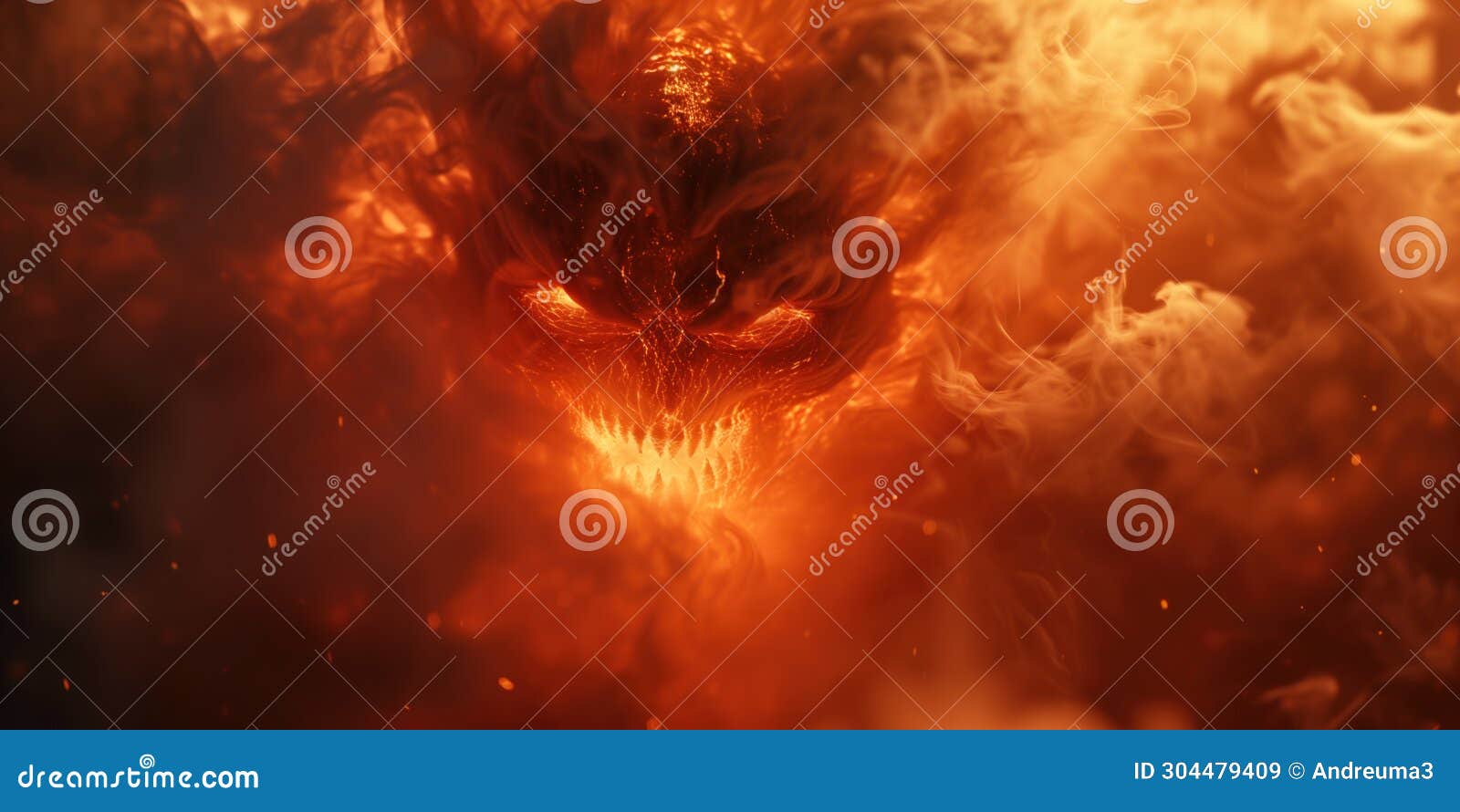Fiery Head of a Evil Monster in the Fire Stock Illustration ...