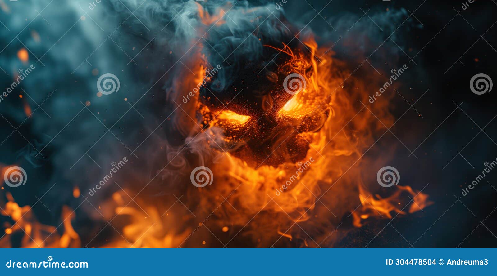 Fiery Head of a Evil Monster in the Fire Stock Illustration ...
