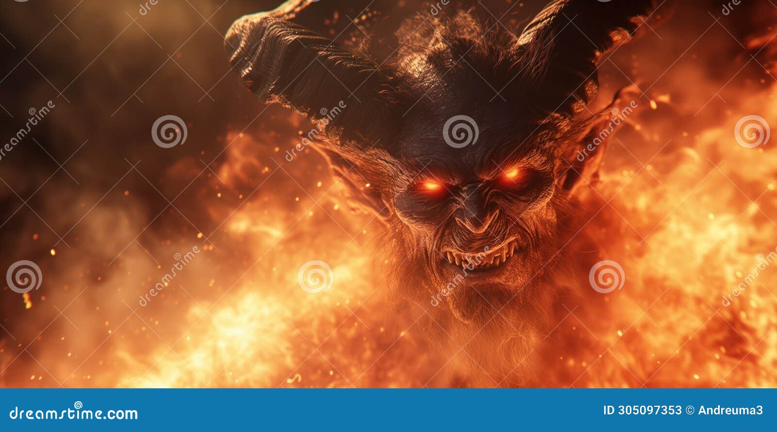 Fiery Head of a Evil Monster in the Fire Stock Illustration ...