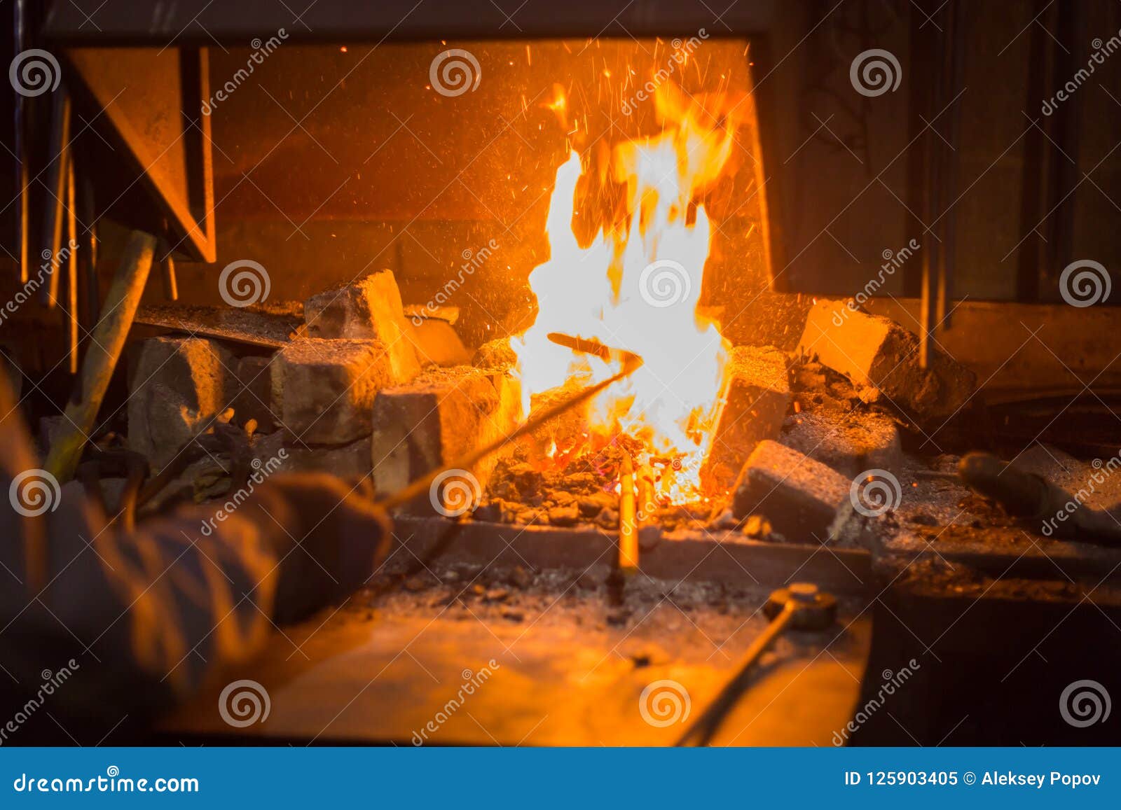 Burning fire in furnace stock image. Image of authentic - 125903405