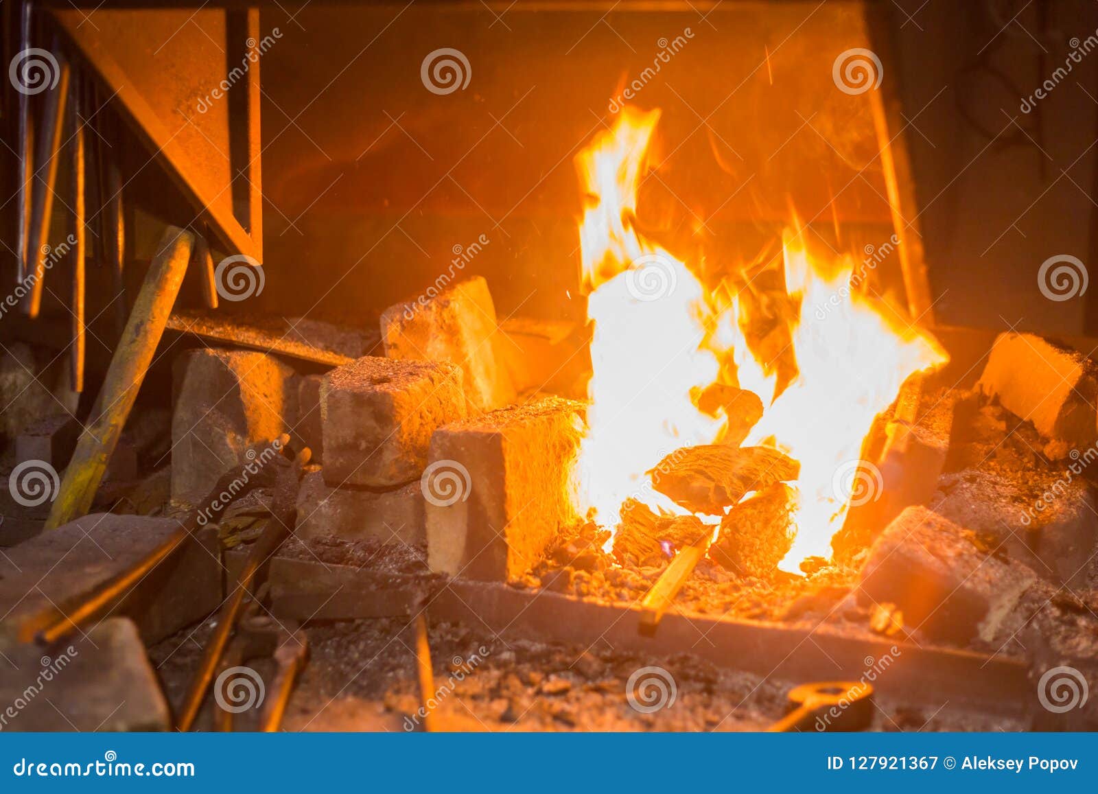 Burning fire in furnace stock image. Image of melt, hell - 127921367