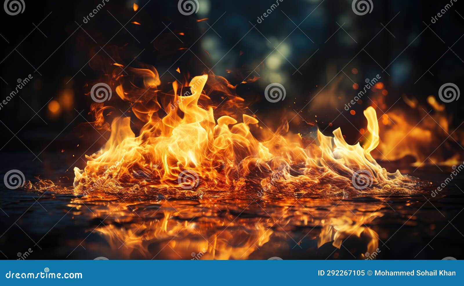 Burning Fire on the Ground Selective Focus Dark Background Stock ...