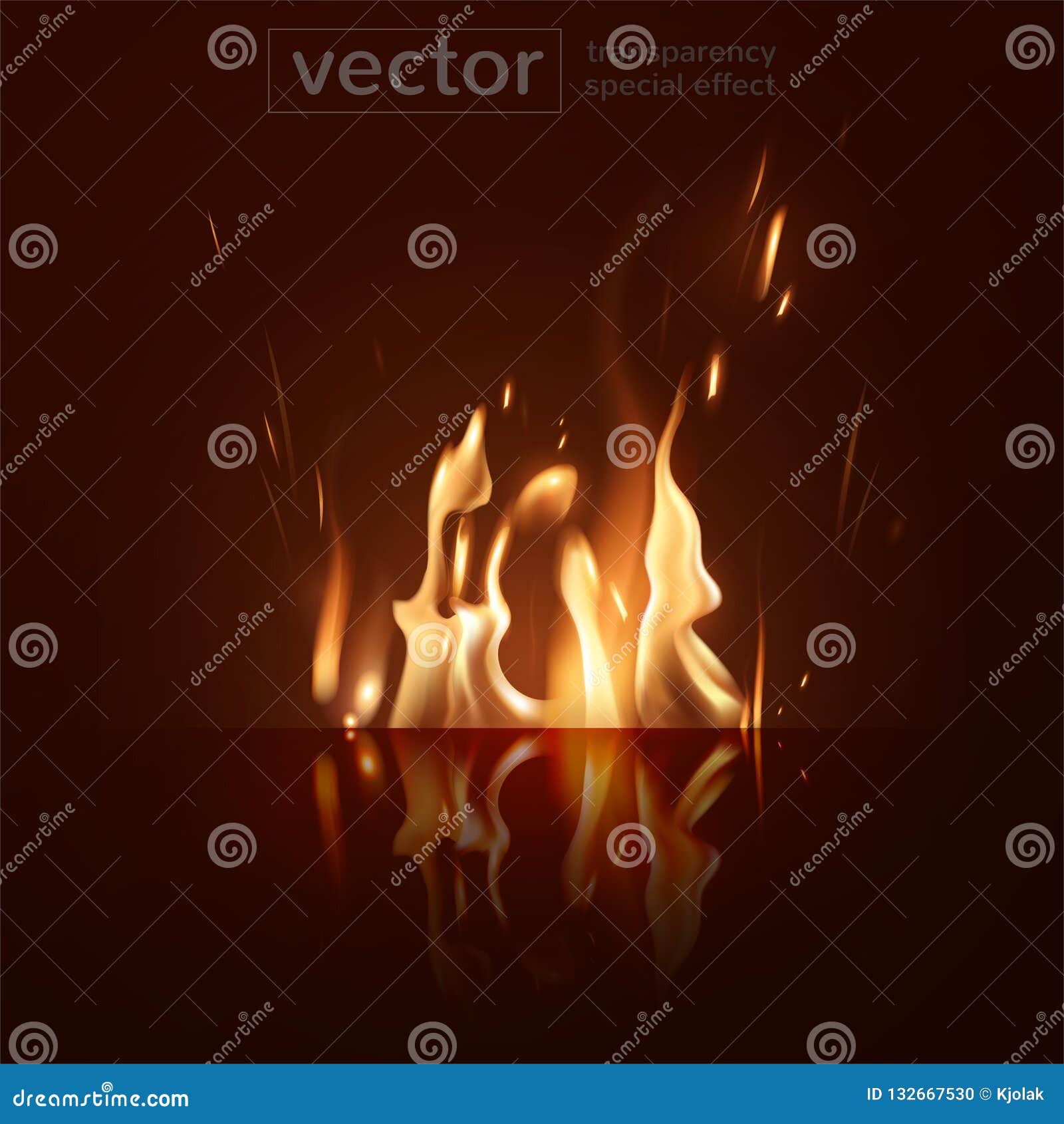 Burning Fire and Its Glowing Reflection on the Surface. Fire Sp Stock ...