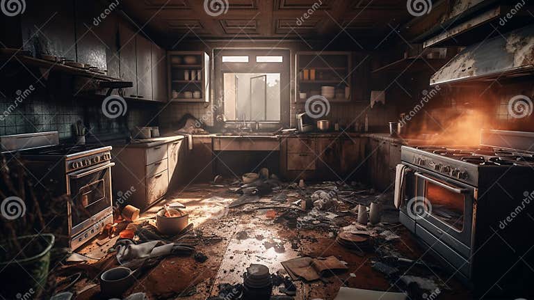 Burning Fire in the Kitchen. Generative Ai Stock Illustration ...